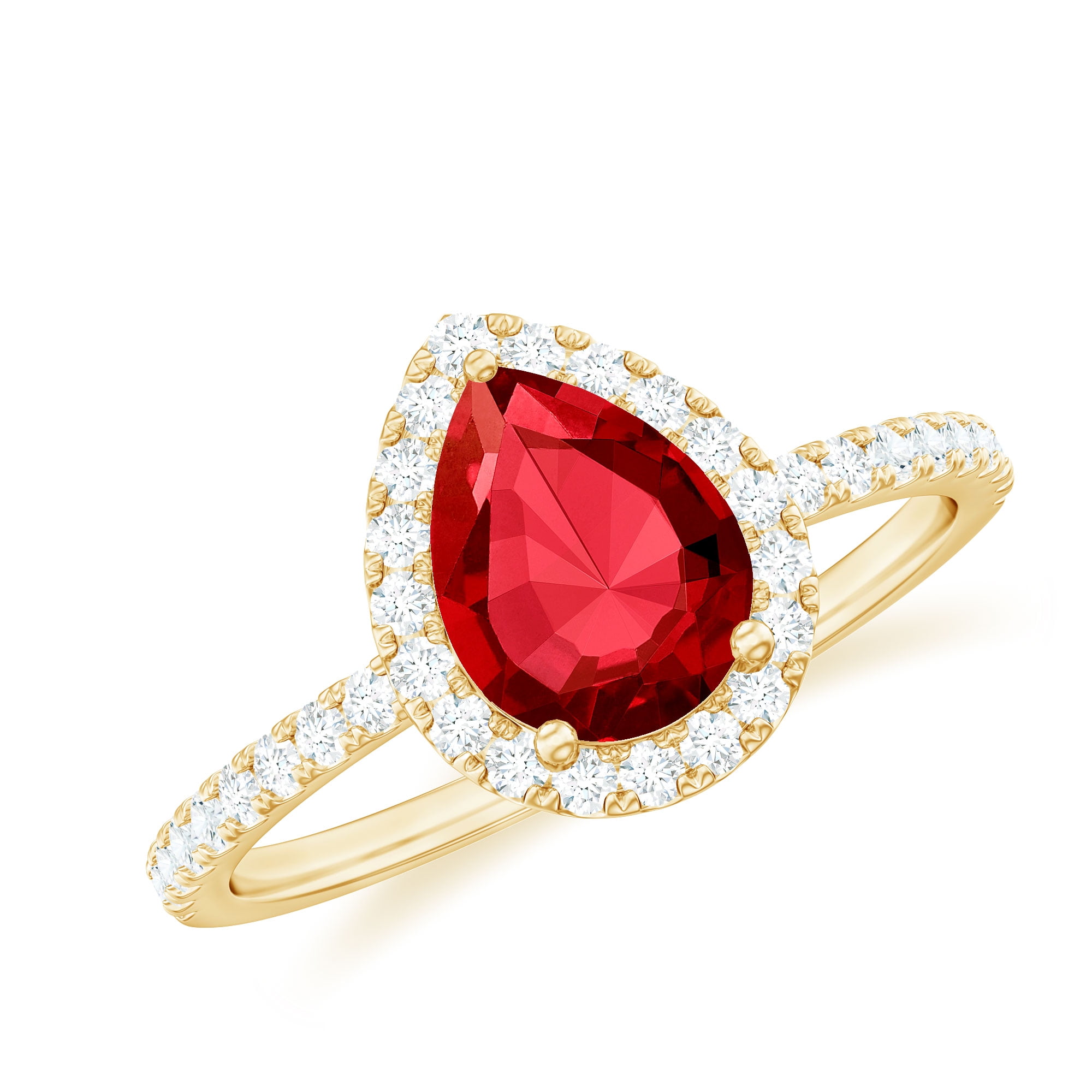 Lab Created Ruby Teardrop Ring with Diamond Halo (1.50 CT, AAAA Grade ...