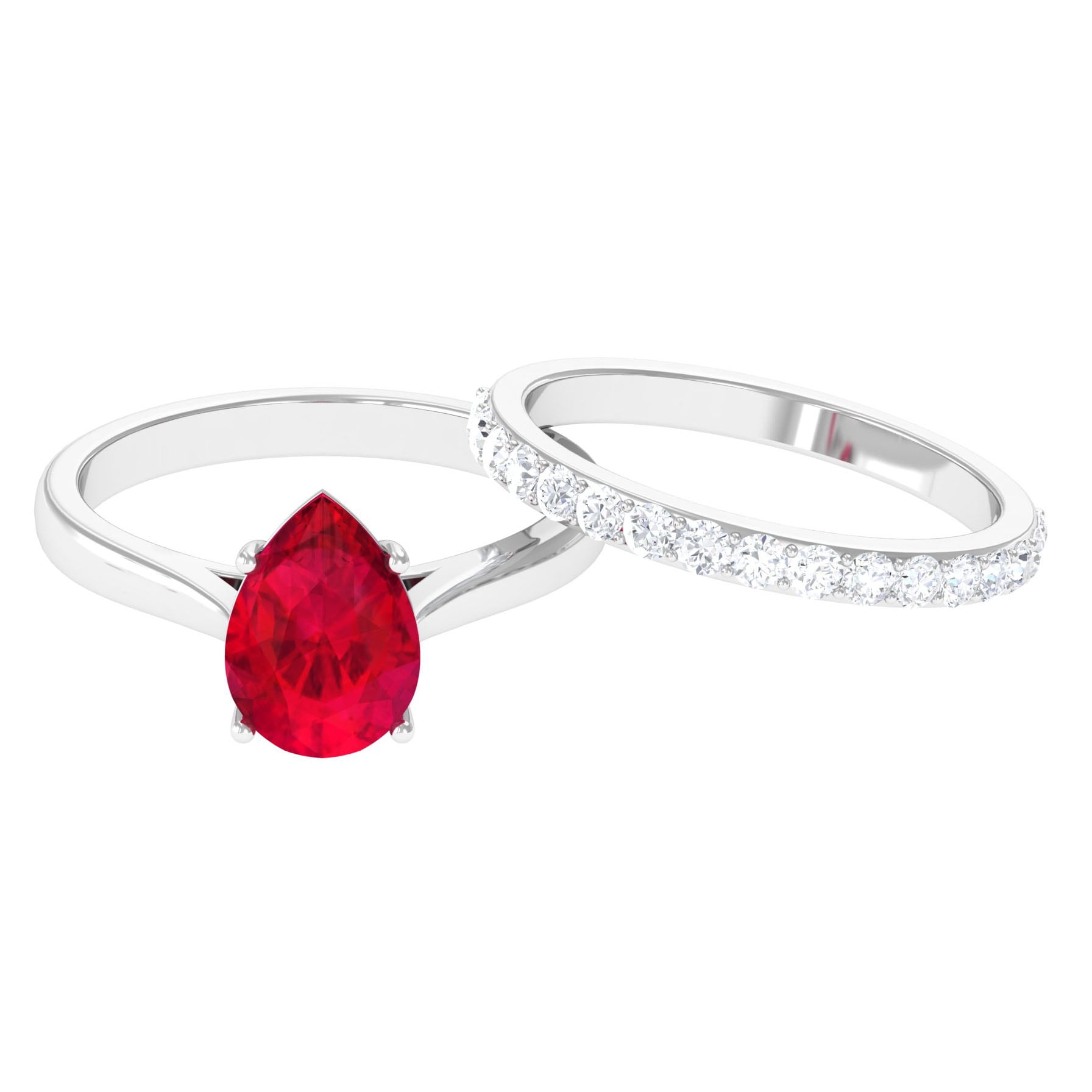 Lab Created Ruby Wedding Ring Set with Moissanite in Gold (AAAA Grade ...
