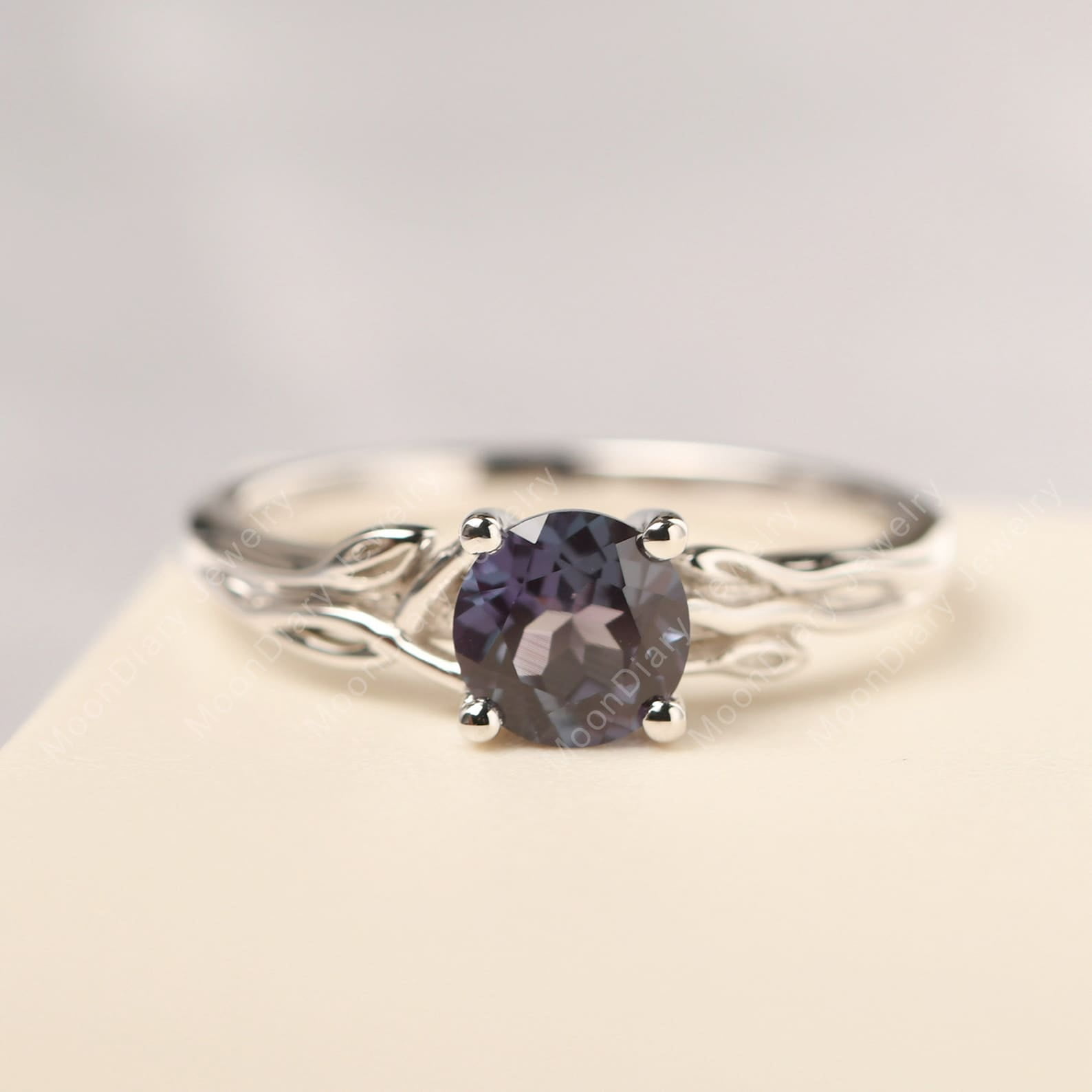 Lab Created Twig engagement ring color changing alexandrite branch with ...