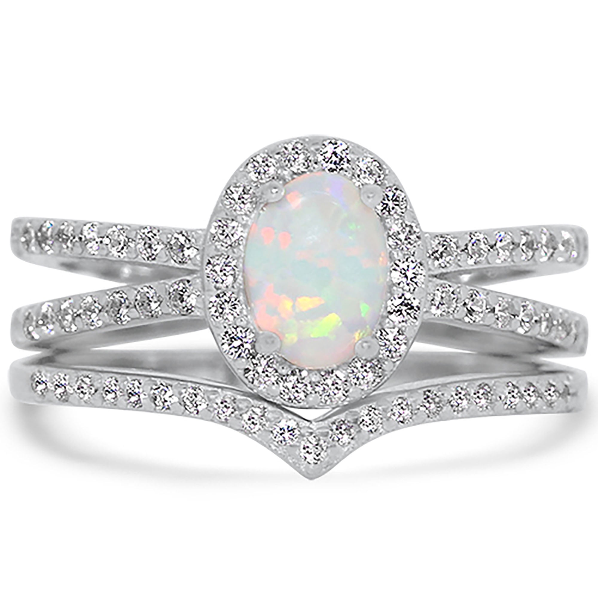 LaRaso & Co White Fire Opal Wedding Ring Set In Sterling Silver for ...