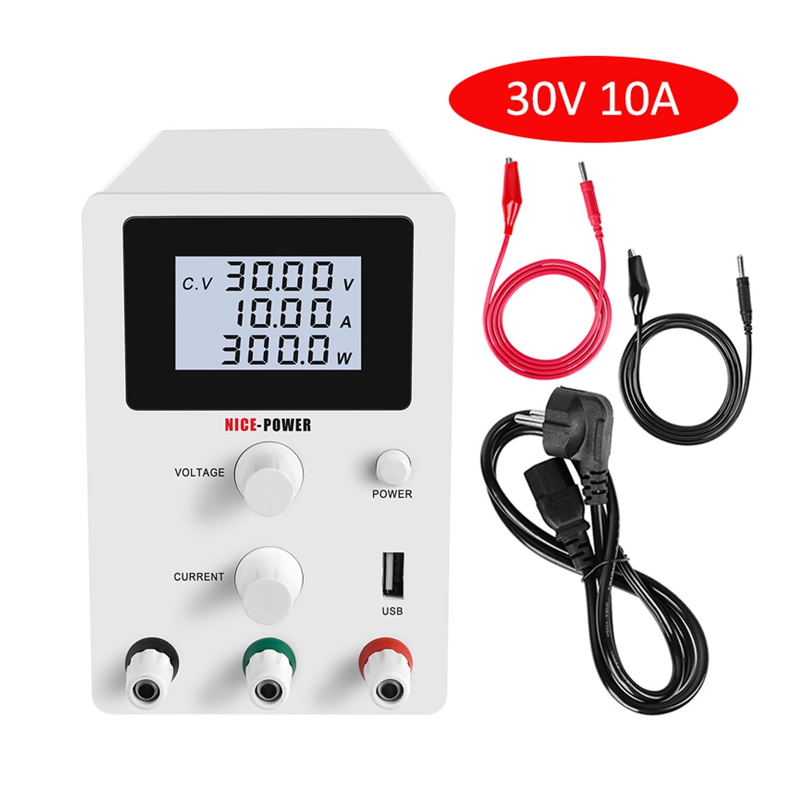 Lab DC Adjustable Power Supply 30V 10A LED LCD Digital Lab Bench Power ...