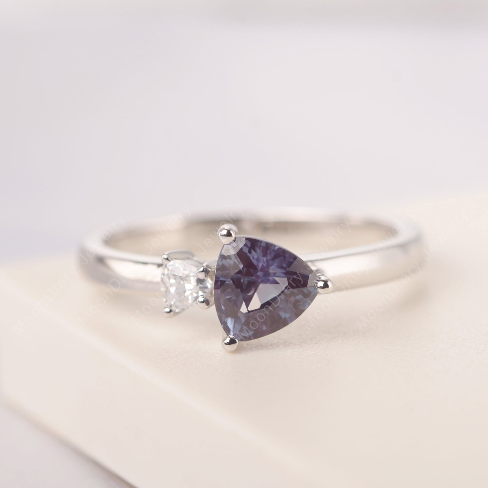 Lab Dainty alexandrite wedding ring trillion cut color changing ...
