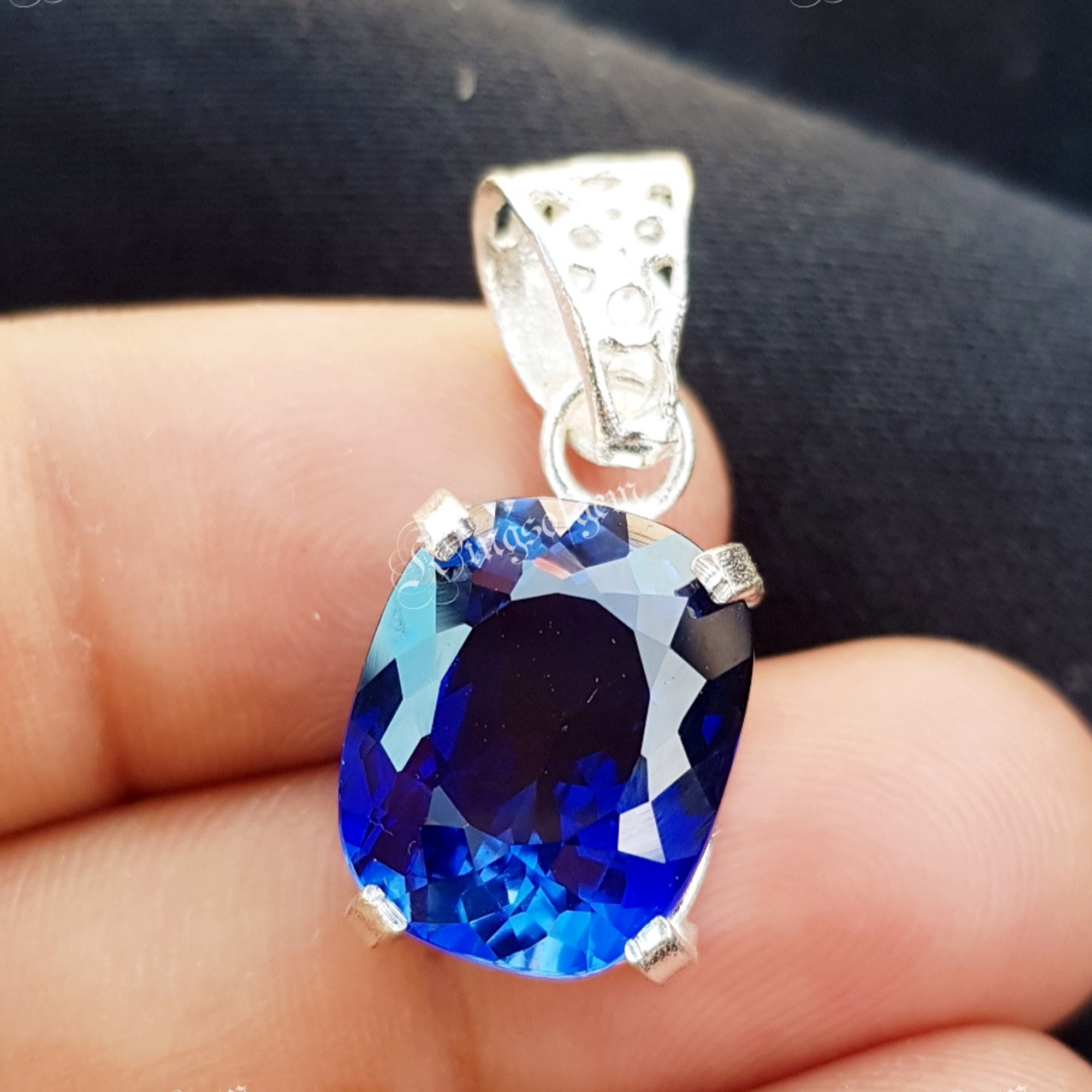 Lab Grown Blue Sapphire 26 Ct German Silver Solitaire Fancy Cut Pendant ...