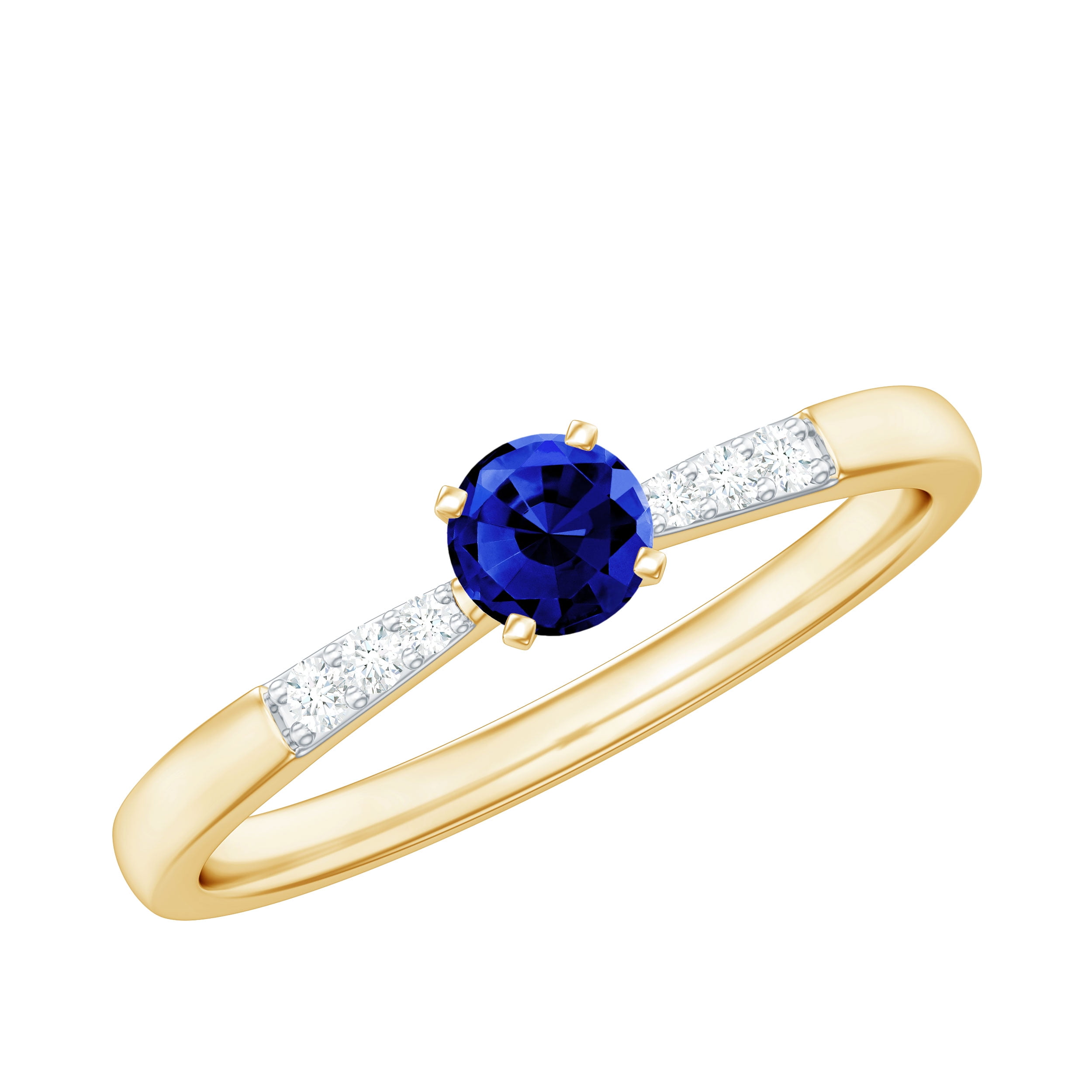 Lab Grown Blue Sapphire Promise Ring with Diamond (AAAA Quality), 14K ...