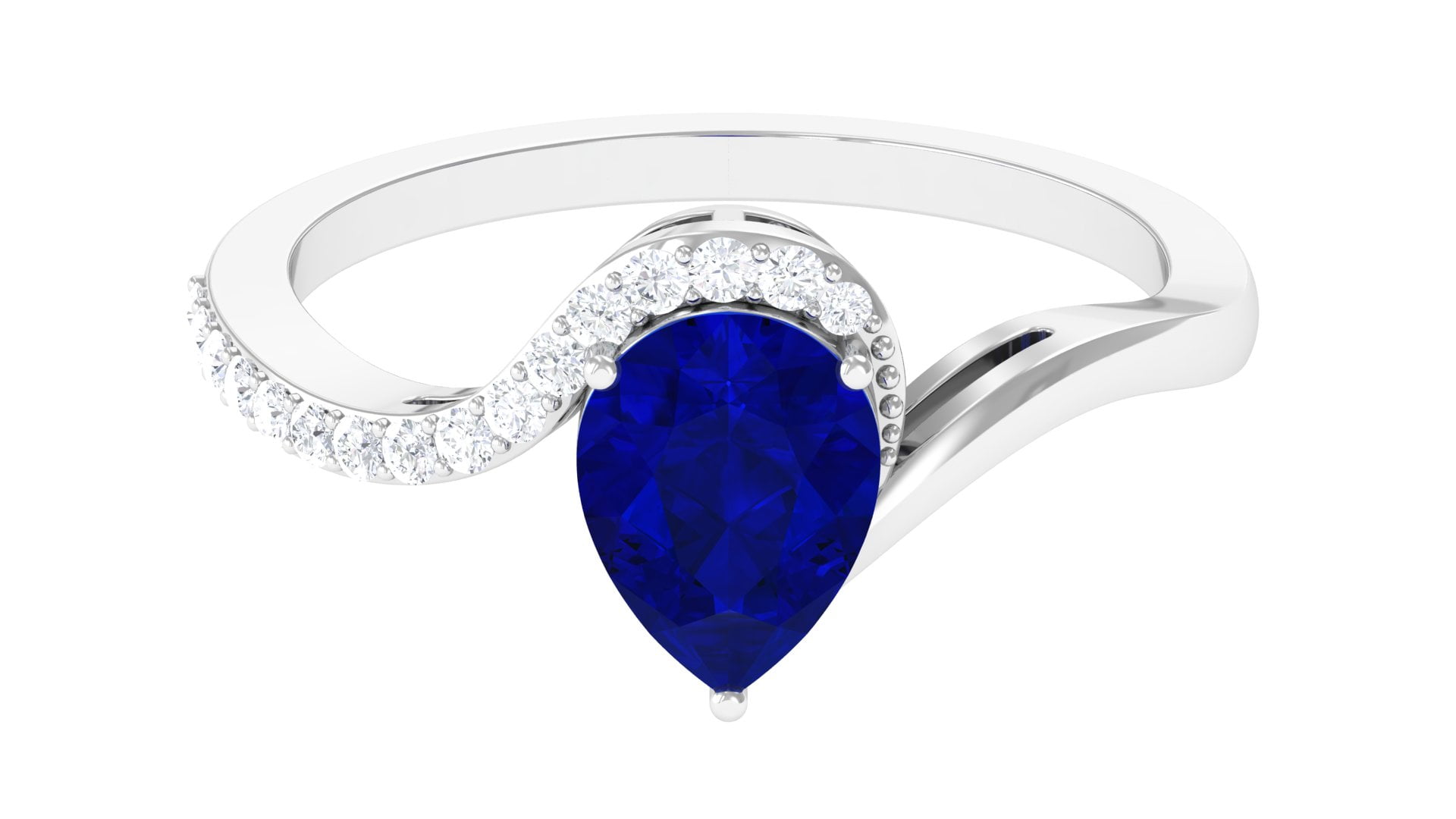 Lab Grown Blue Sapphire Teardrop Bypass Solitaire Ring with Diamond ...