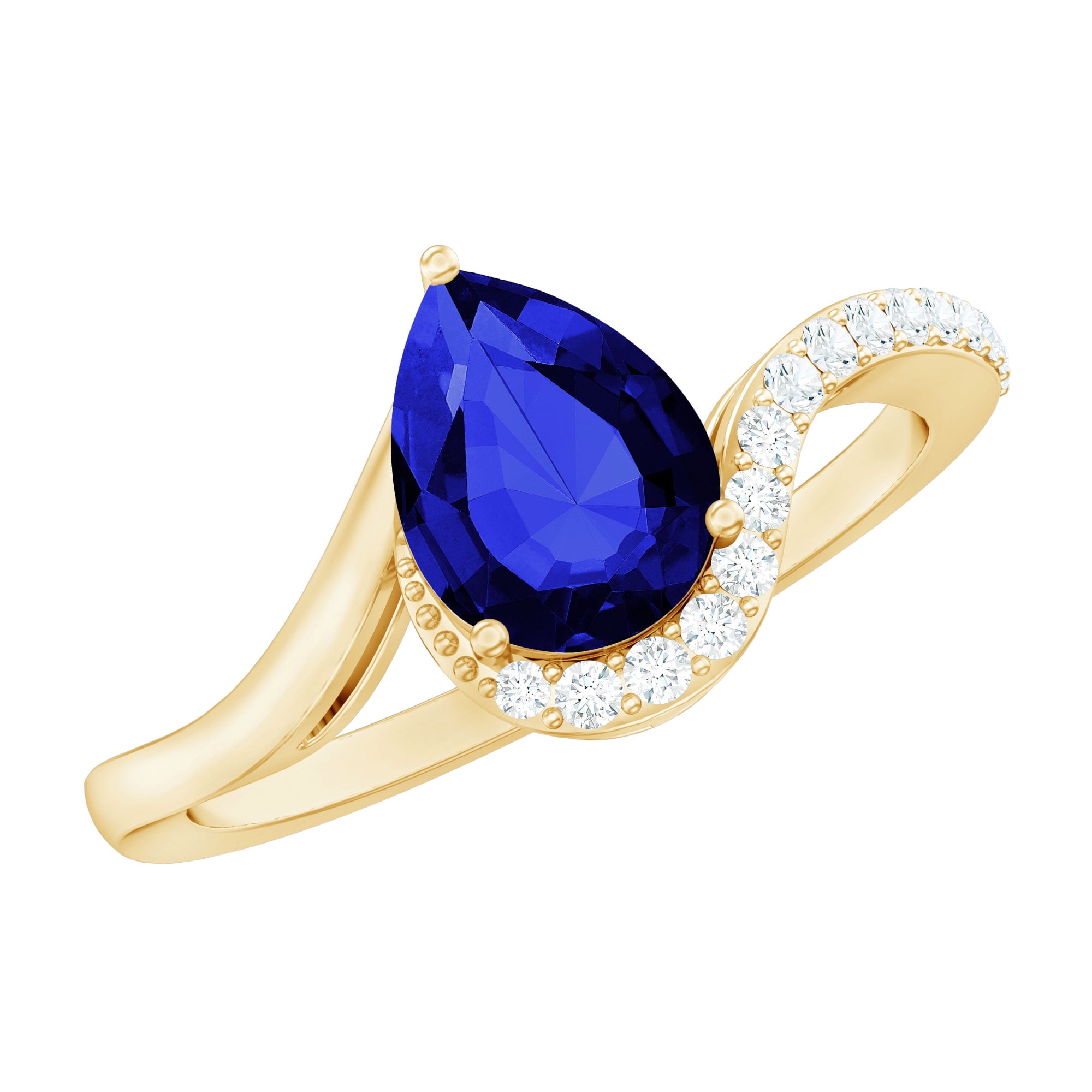 Rosec Jewels Lab Grown Blue Sapphire Teardrop Bypass Solitaire Ring ...