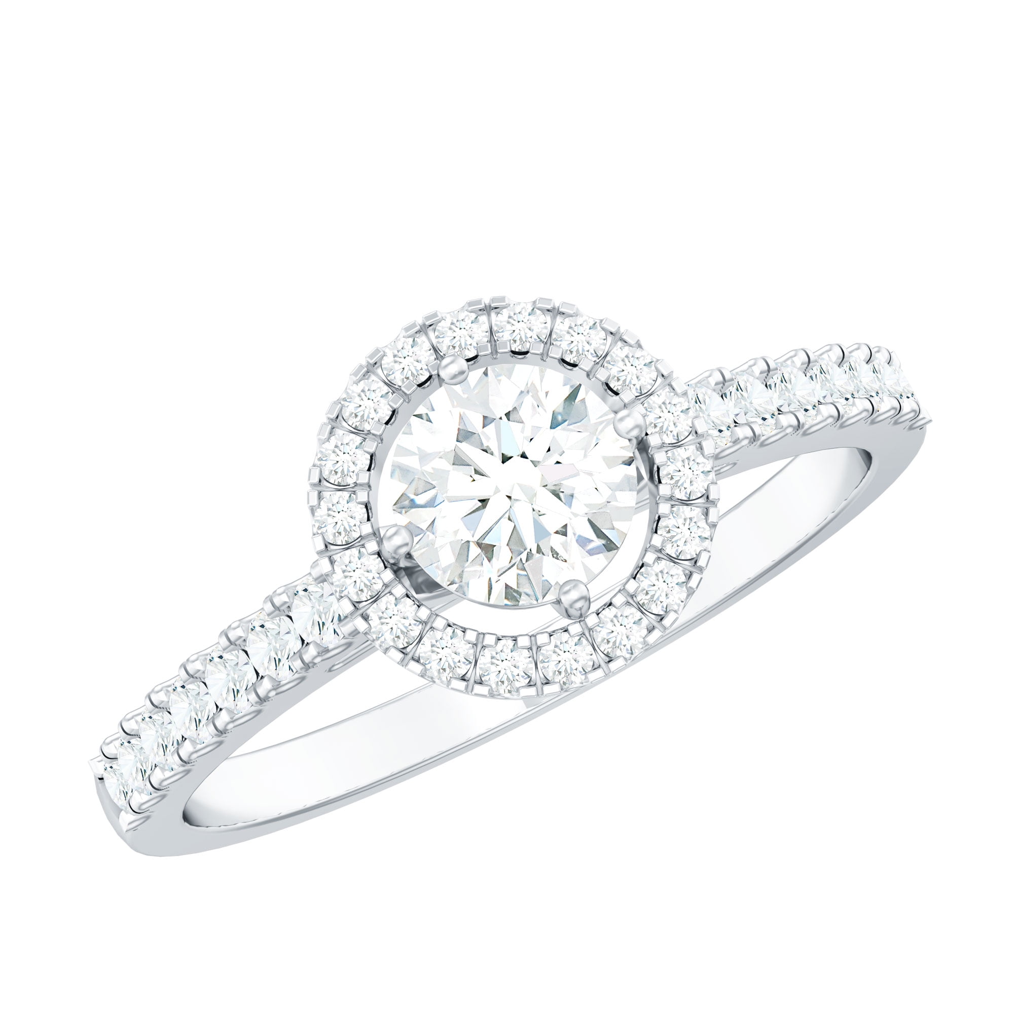 Rosec Jewels Lab Grown Diamond Halo Engagement Ring with Side Stones - EF-VS Quality, 925 ...