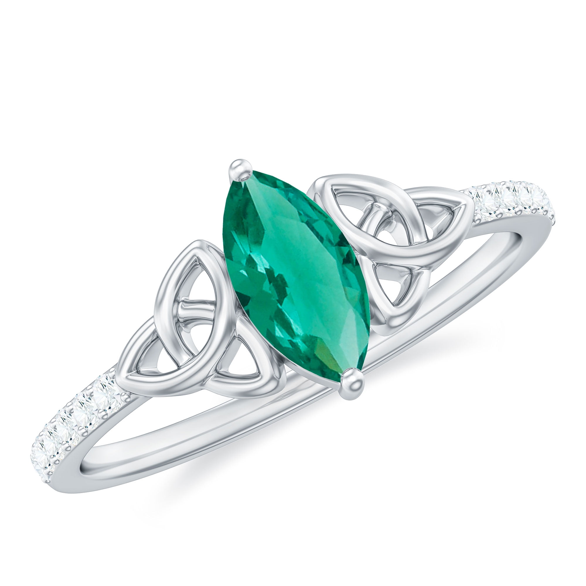 Lab Grown Emerald Solitaire Celtic Ring with Diamond Side Stones (4X8 ...