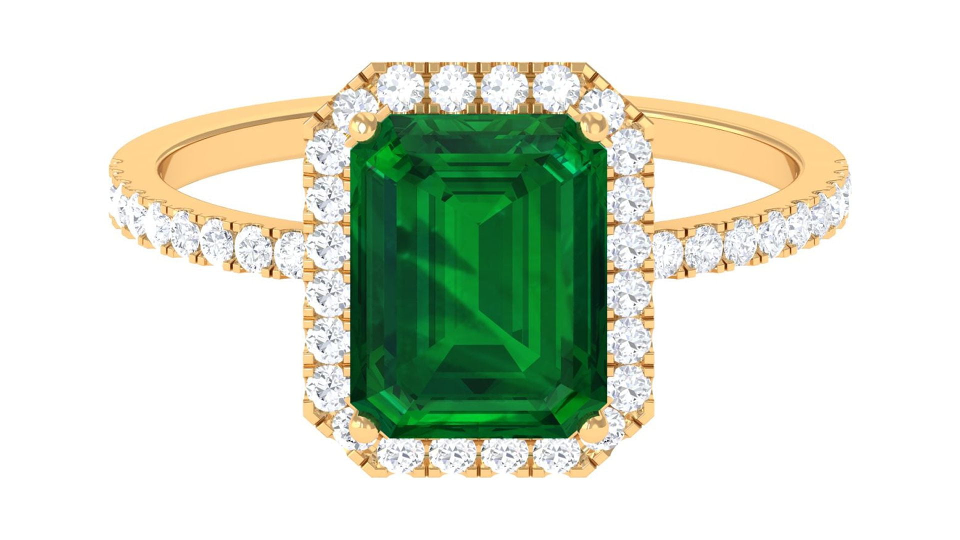 Lab Grown Emerald Statement Ring with Diamond Halo (AAAA Grade), 14K ...