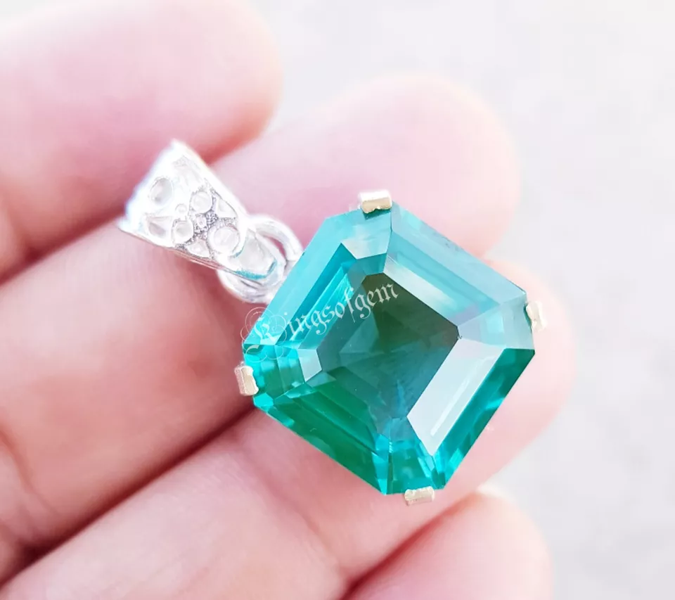 Lab Grown Paraiba Tourmaline 40 Ct German Silver Solitaire Pendant ...