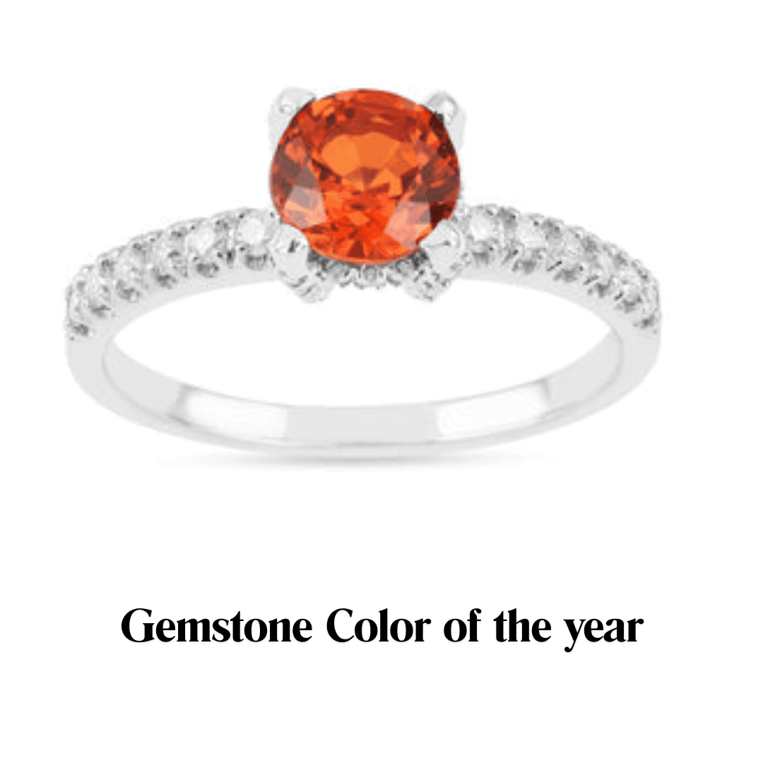 Lab Grown Peach Padparadscha Sapphire Solitaire Ring Round Pave Ring ...