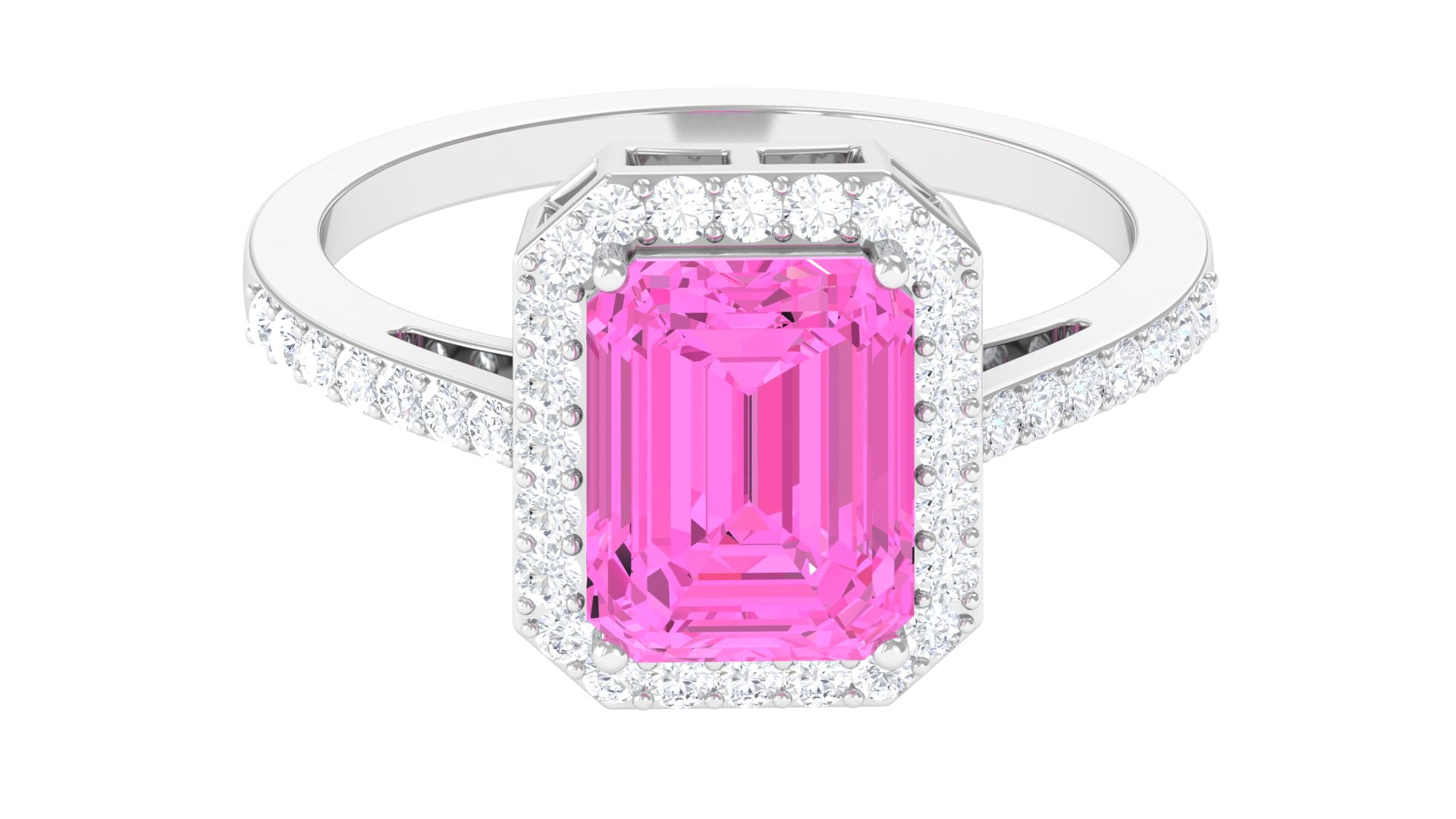 Lab Grown Pink Sapphire Ring with Diamond Halo for Women (8X10 mm, AAAA ...