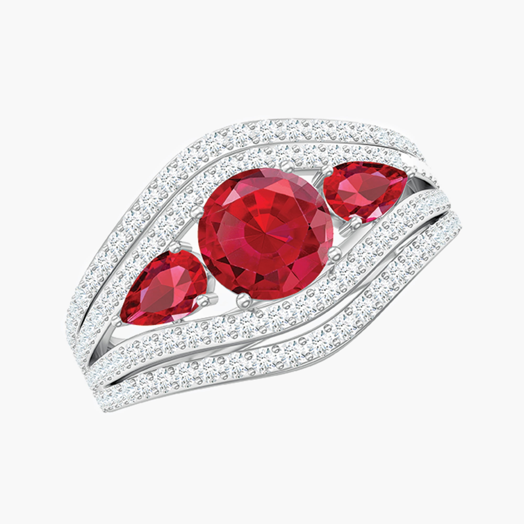 Lab Grown Ruby Engagement Ring for Women, 3 Stone Ring, AAAA Grade, 14K ...
