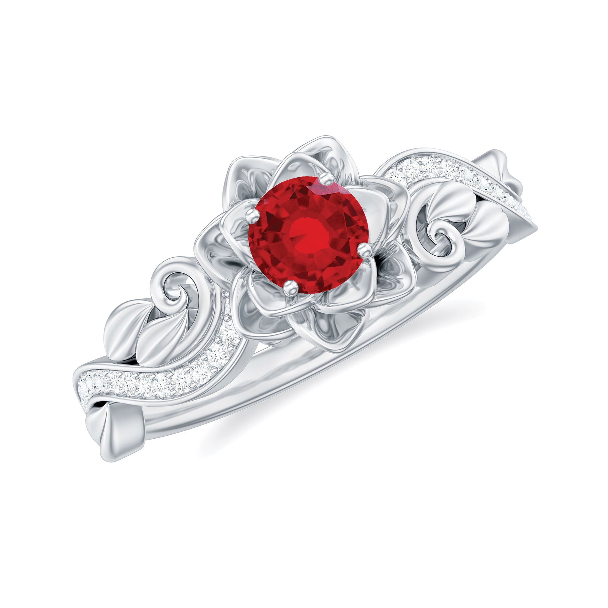 Lab Grown Ruby Floral Ring with Diamond for Women - Nature Inspired ...