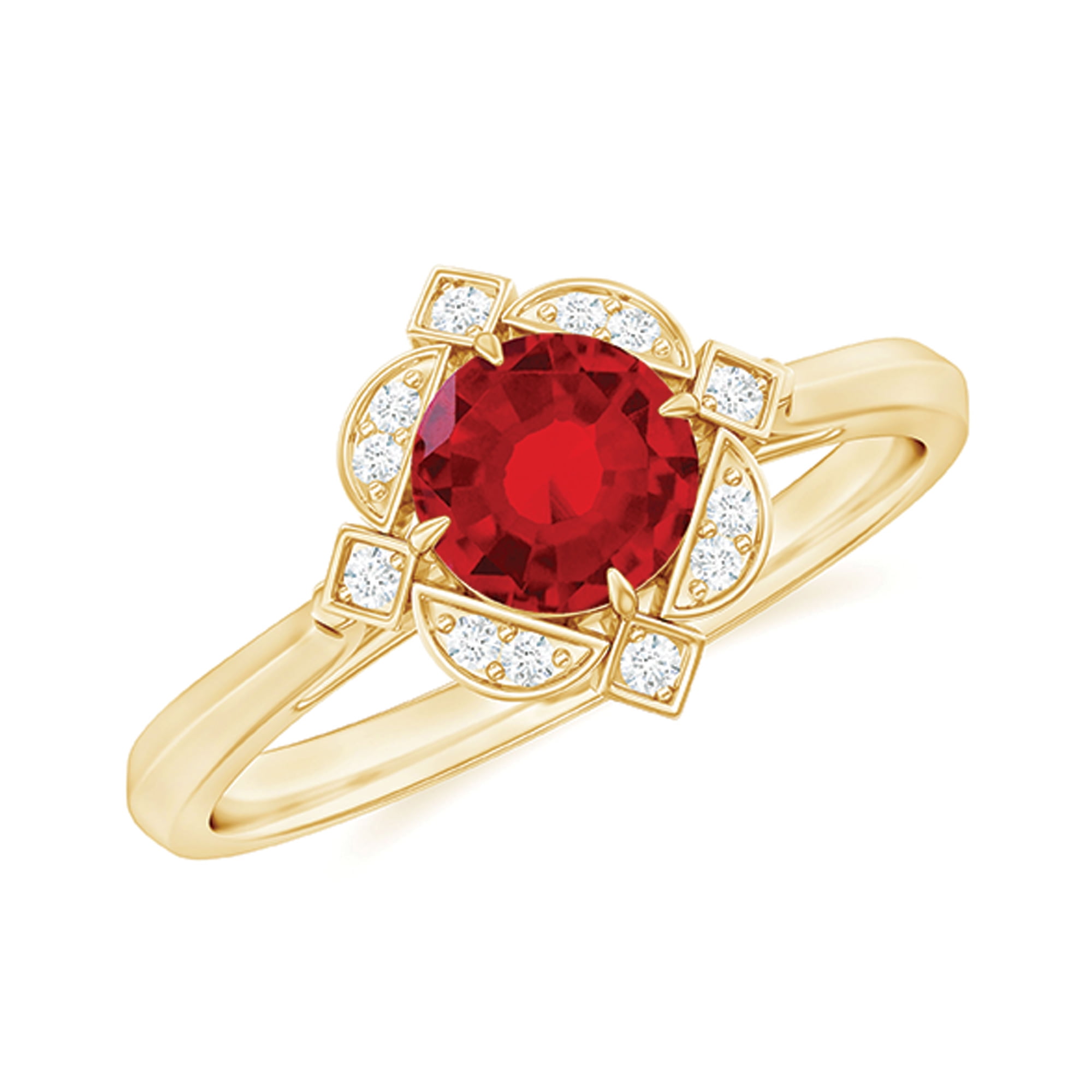 Lab Grown Ruby Ring with Diamond Accent (AAAA Grade) - Vintage Inspired ...