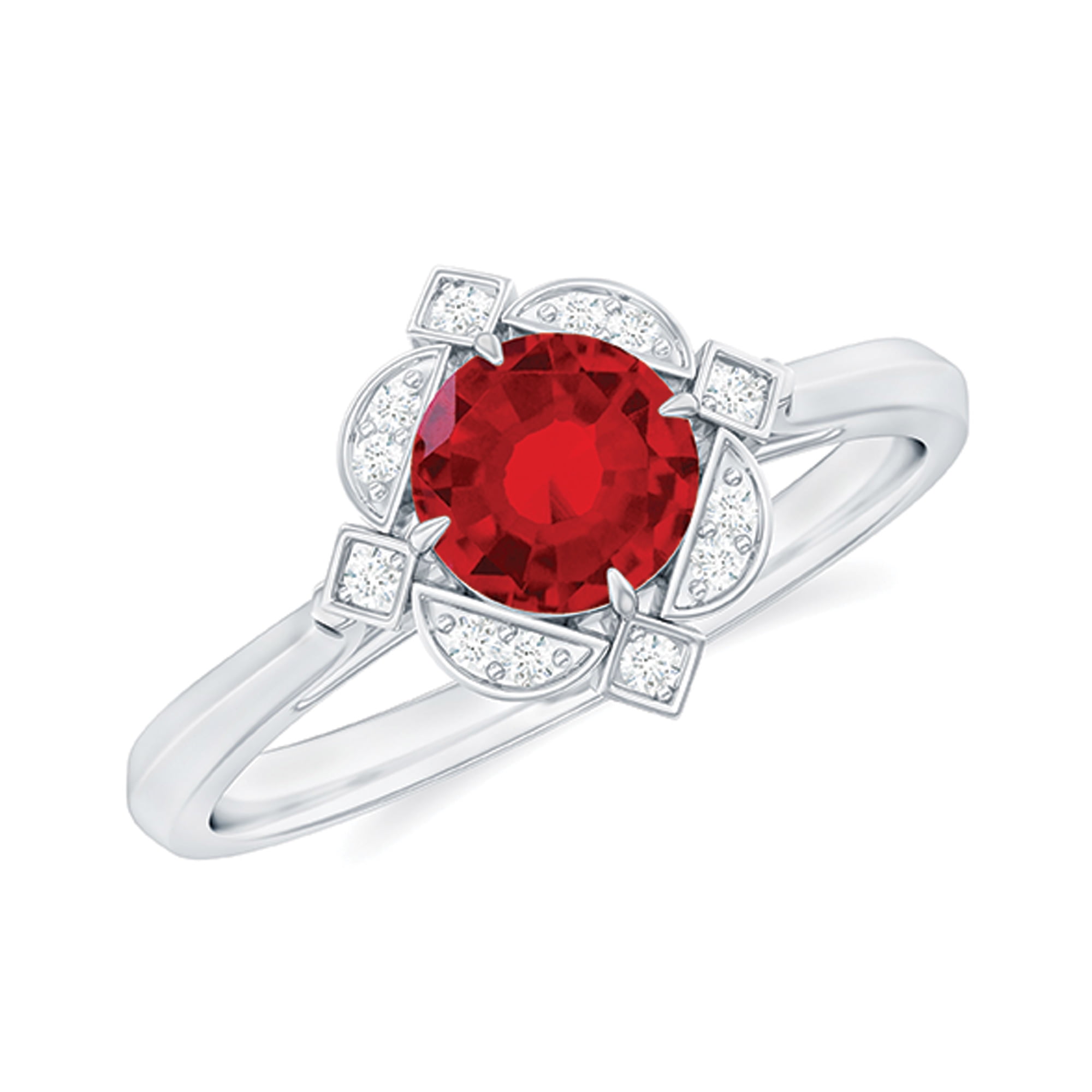 Lab Grown Ruby Ring with Diamond Accent (AAAA Grade) - Vintage Inspired ...