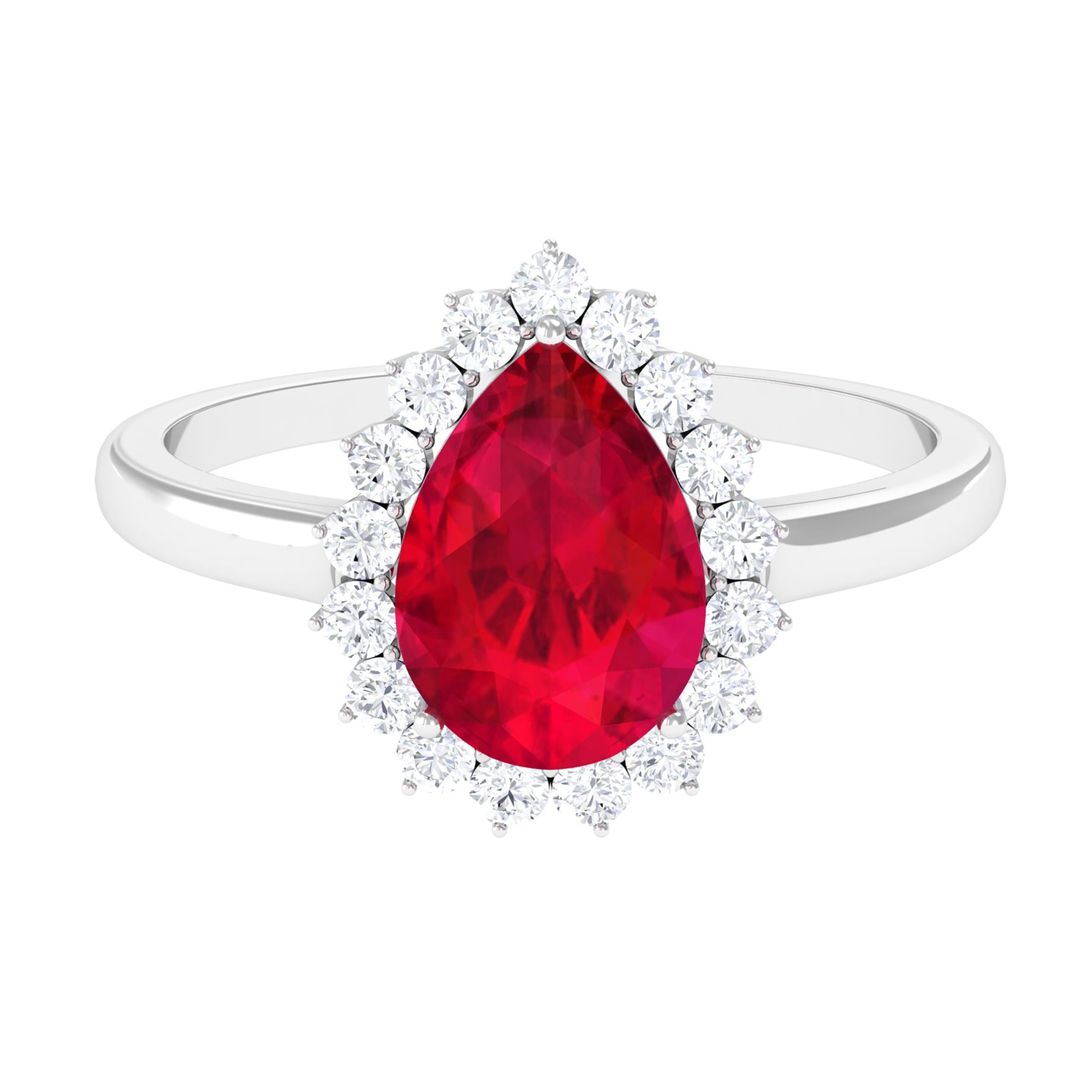 Lab Grown Ruby Ring with Diamond Halo for Women - 7X10 mm - AAAA Grade ...