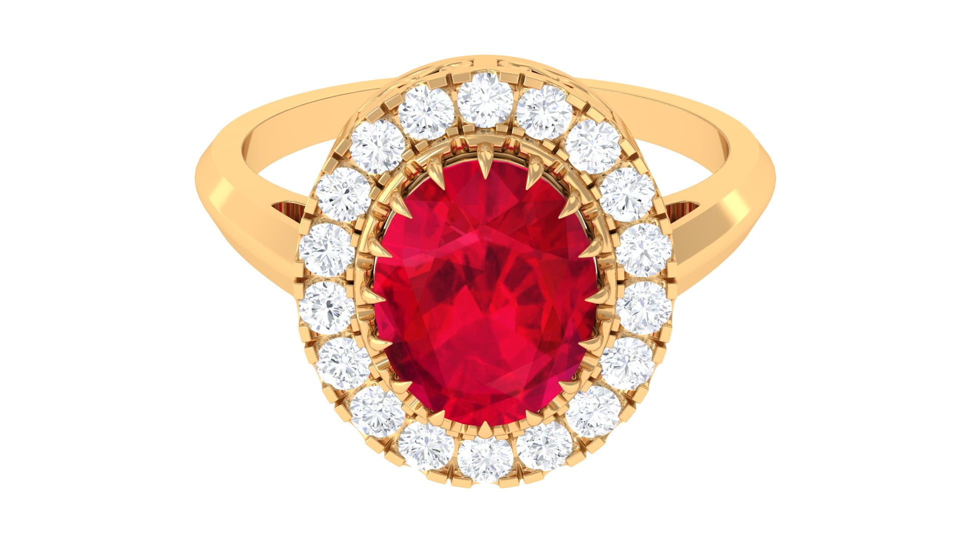 Lab Grown Ruby Ring with Moissanite Halo, Vintage Inspired Ring - AAAA ...