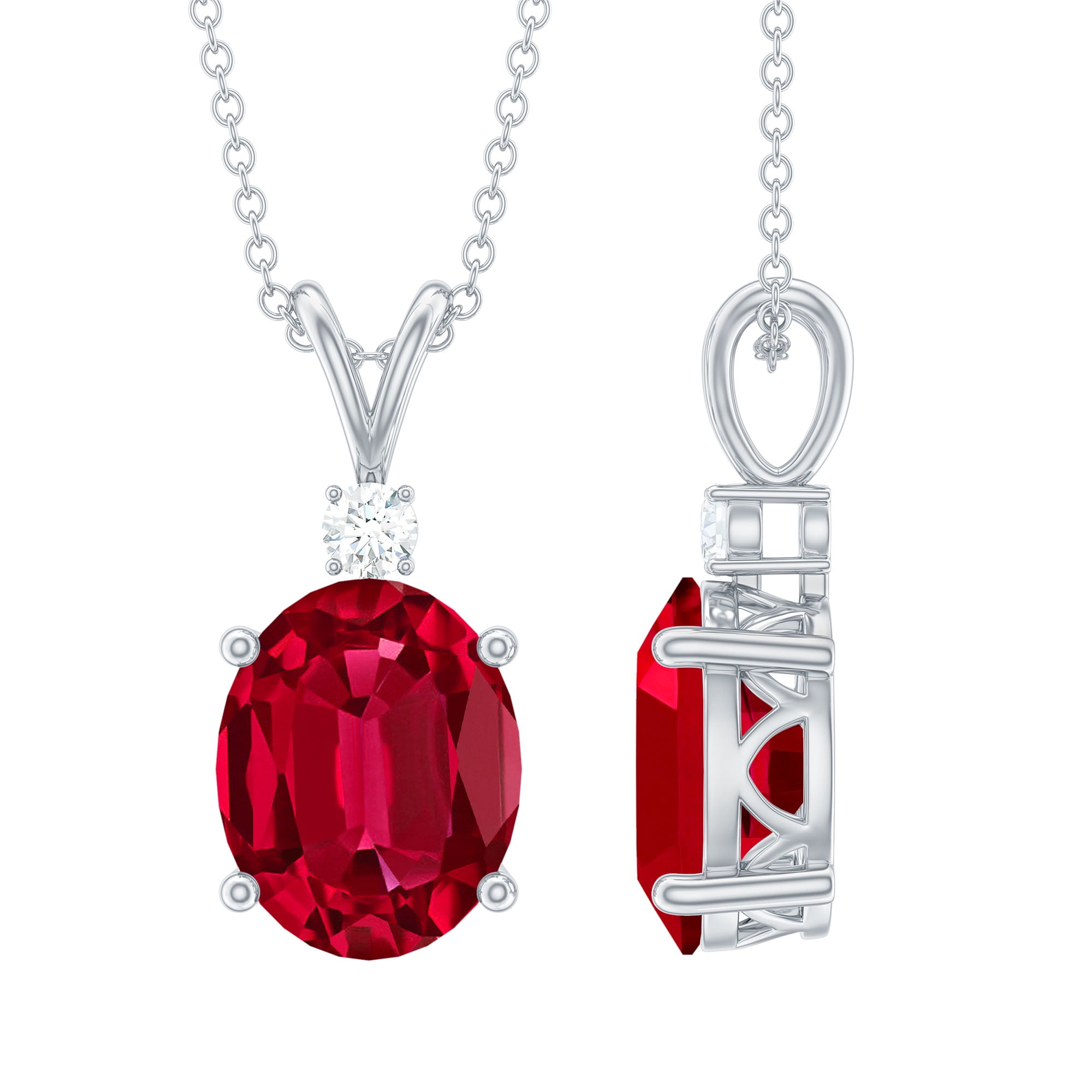 Rosec Jewels Lab Grown Ruby Solitaire Pendant for Women with Moissanite ...