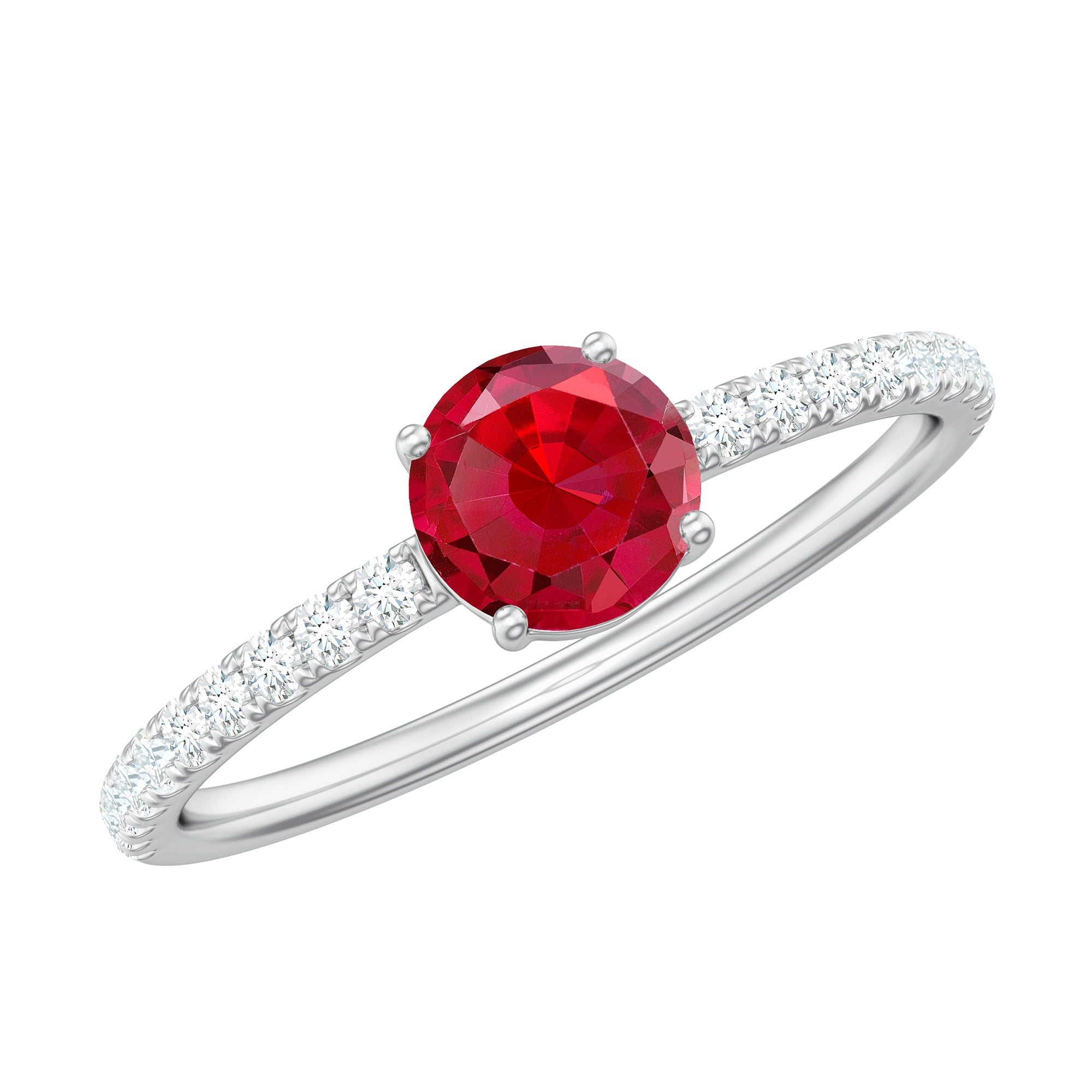 Lab Grown Ruby Solitaire and Diamond Ring in French Pave Set (5 MM ...