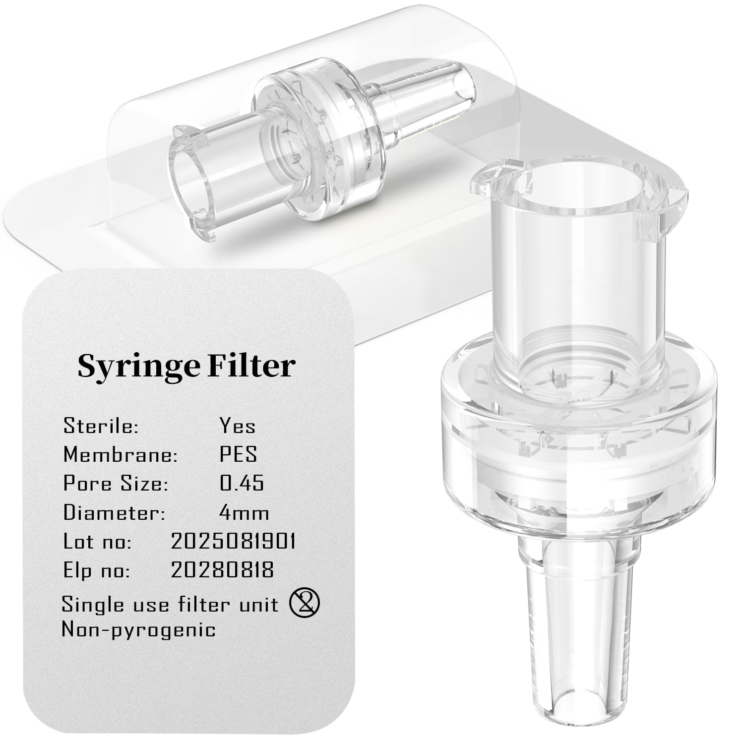 Lab Sterile PES Membrane Syringe Filters,0.45um Pore Size,4mm Diameter ...