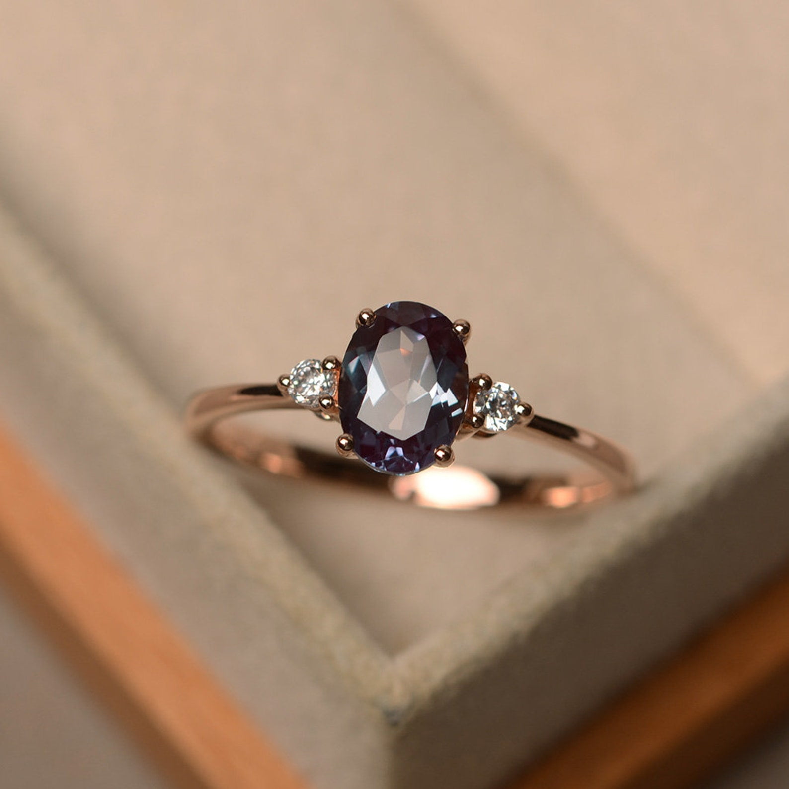 Lab alexandrite ring,oval cut,rose gold rings,alexandrite engagement ...