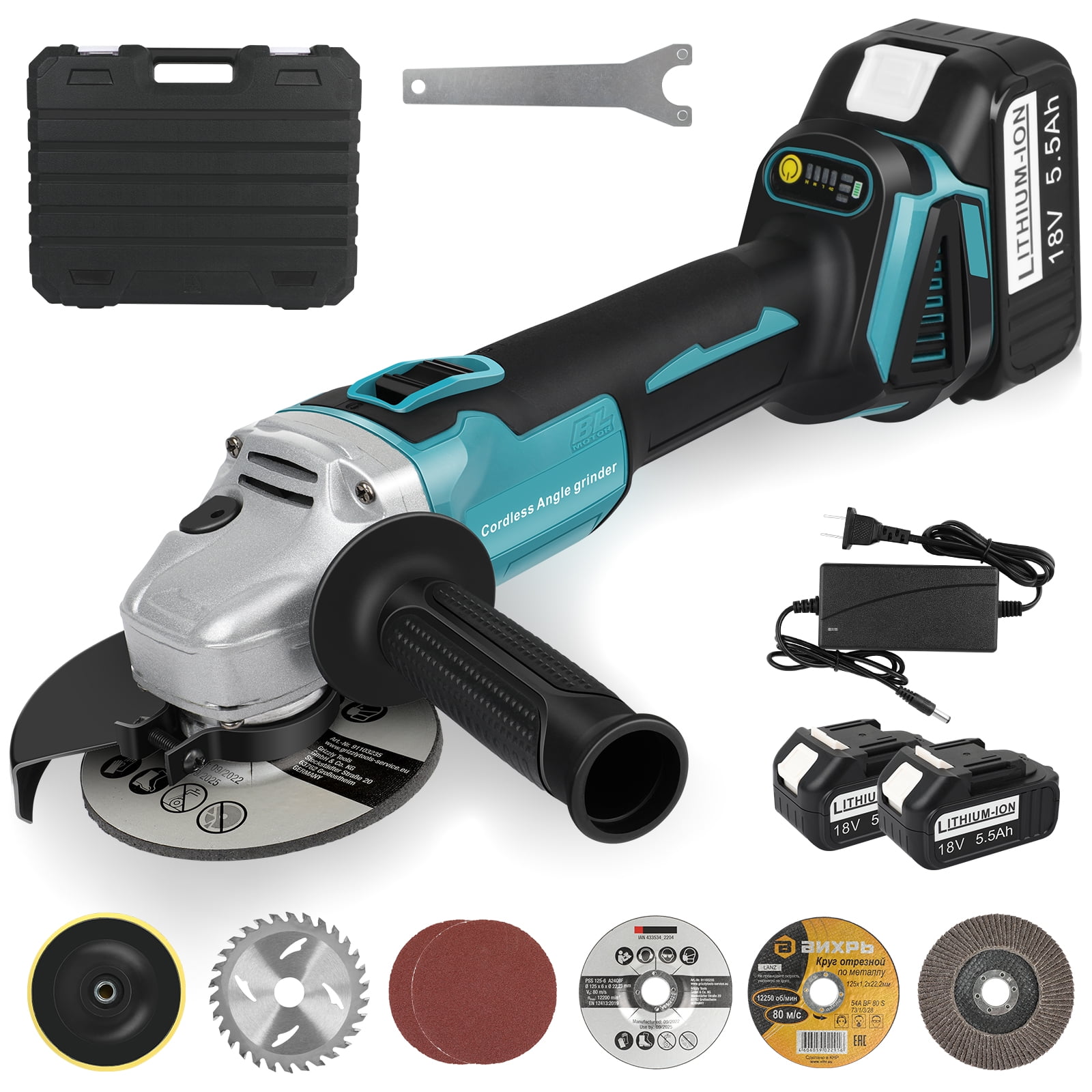 LabTEC 18V Electric Angle Grinder, Cordless Brushless Motor Angle ...