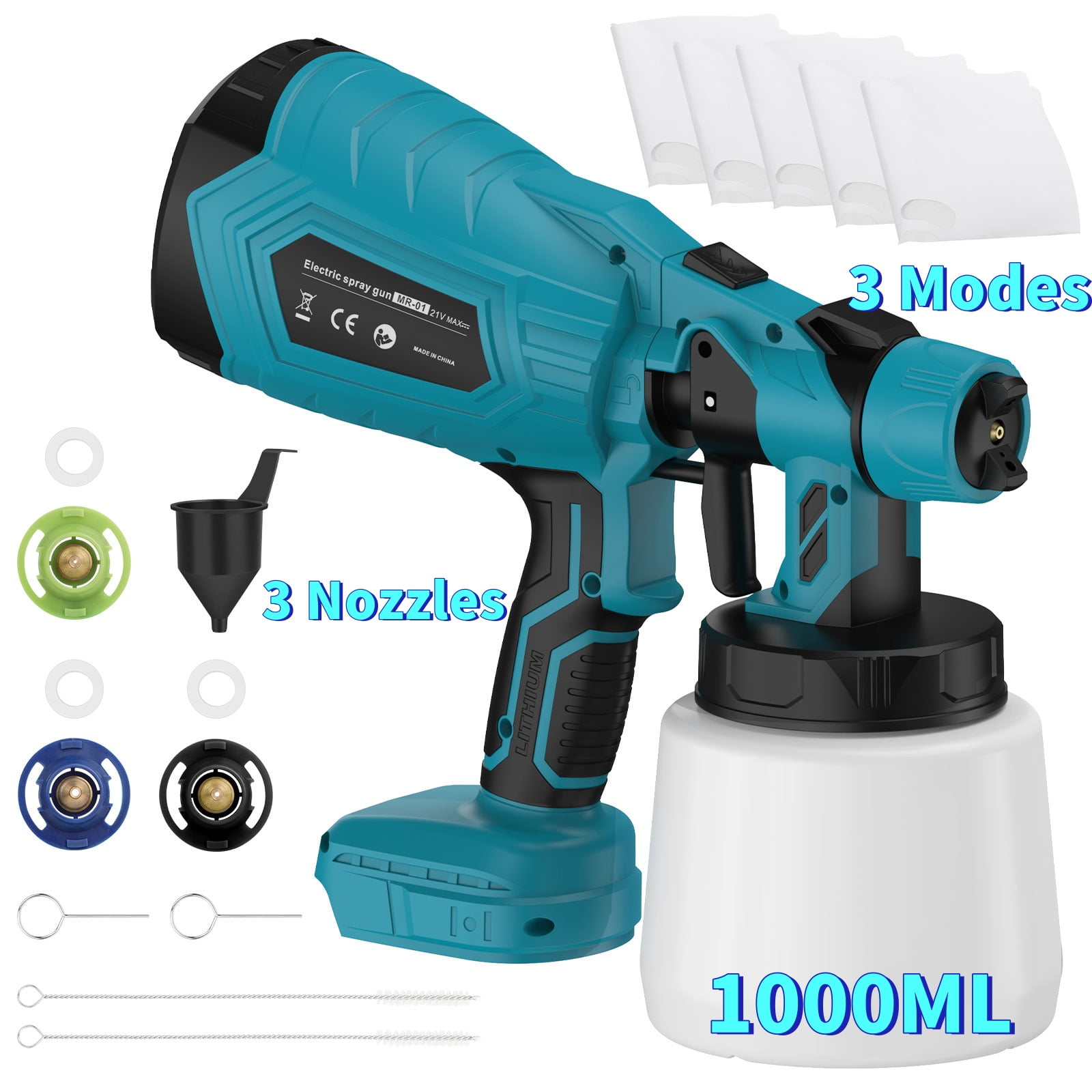 LabTEC Cordless Electric Paint Sprayer Battery Powered for House Painting, 3 Nozzles for ...