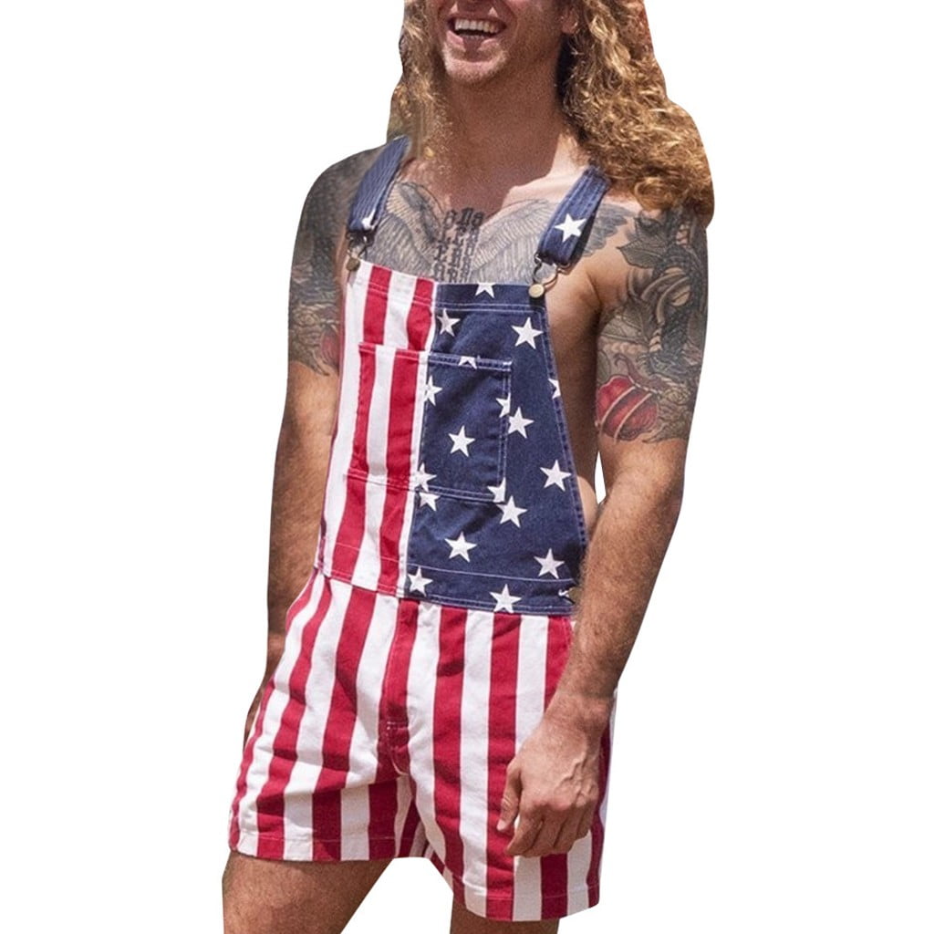Labakihah Overalls for Men Men's Flag Print Pocket Fashion Button ...