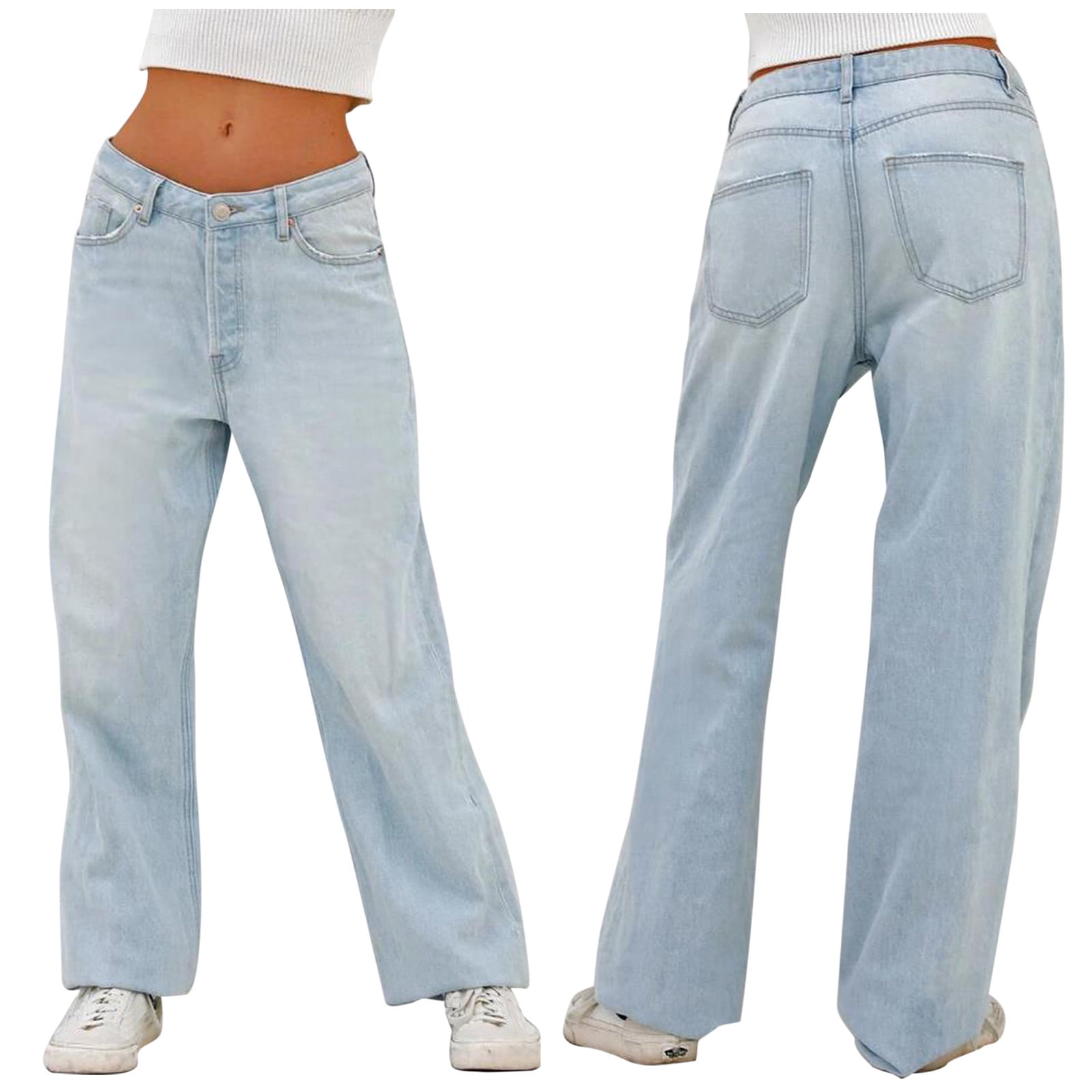 Lisingtool Wide Leg Pants For Women Women Mopping Denim Wide Leg Pants ...