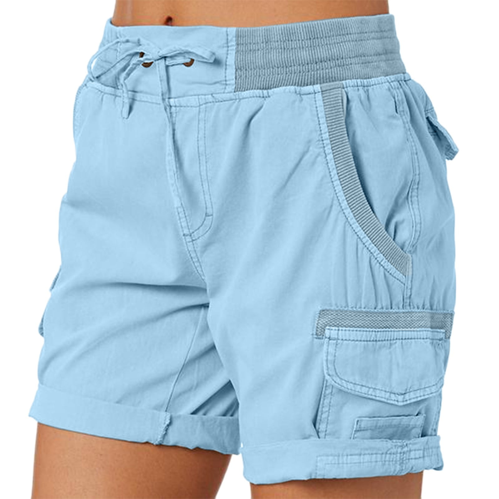 Lisingtool Women's Utility Cargo Shorts with Drawstring Elastic Waist ...