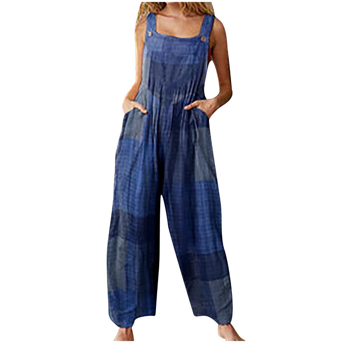 Lisingtool Jeans For Women Women Cotton Jumpsuit Rompers Casual Loose ...