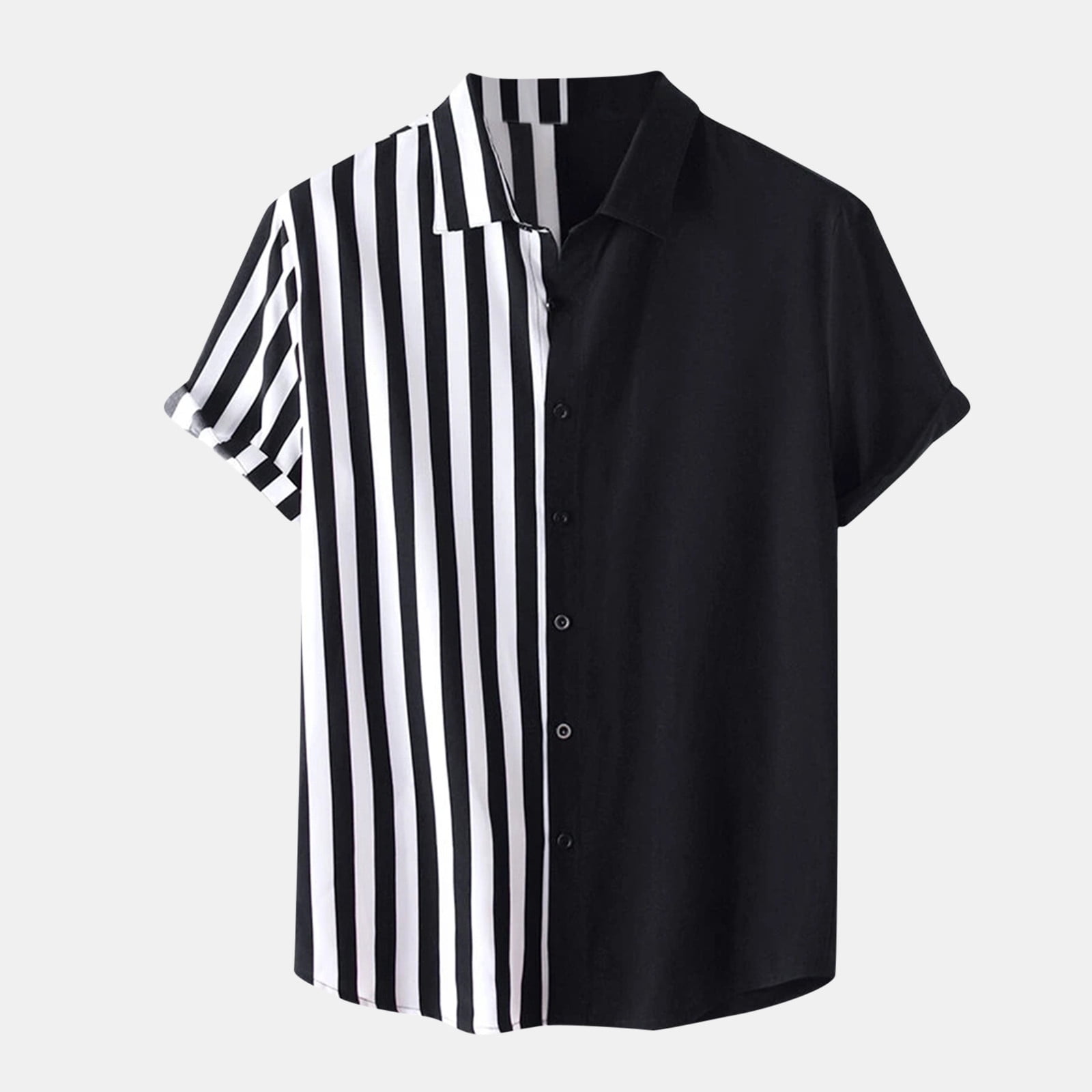 Lisingtool mens shirts Short Men's Splice Collar Sleeve Turn Down Print ...