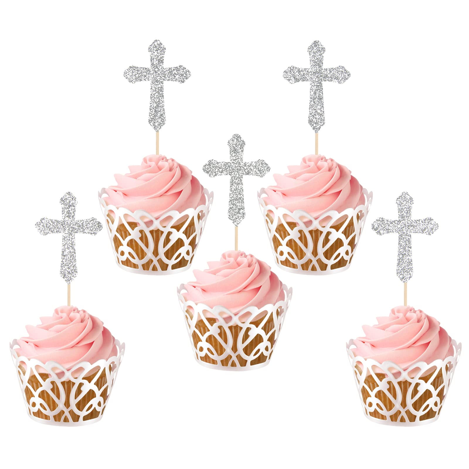 Labakita 24 Pcs SCH4 Christening Cross Cupcake Toppers, God Bless ...