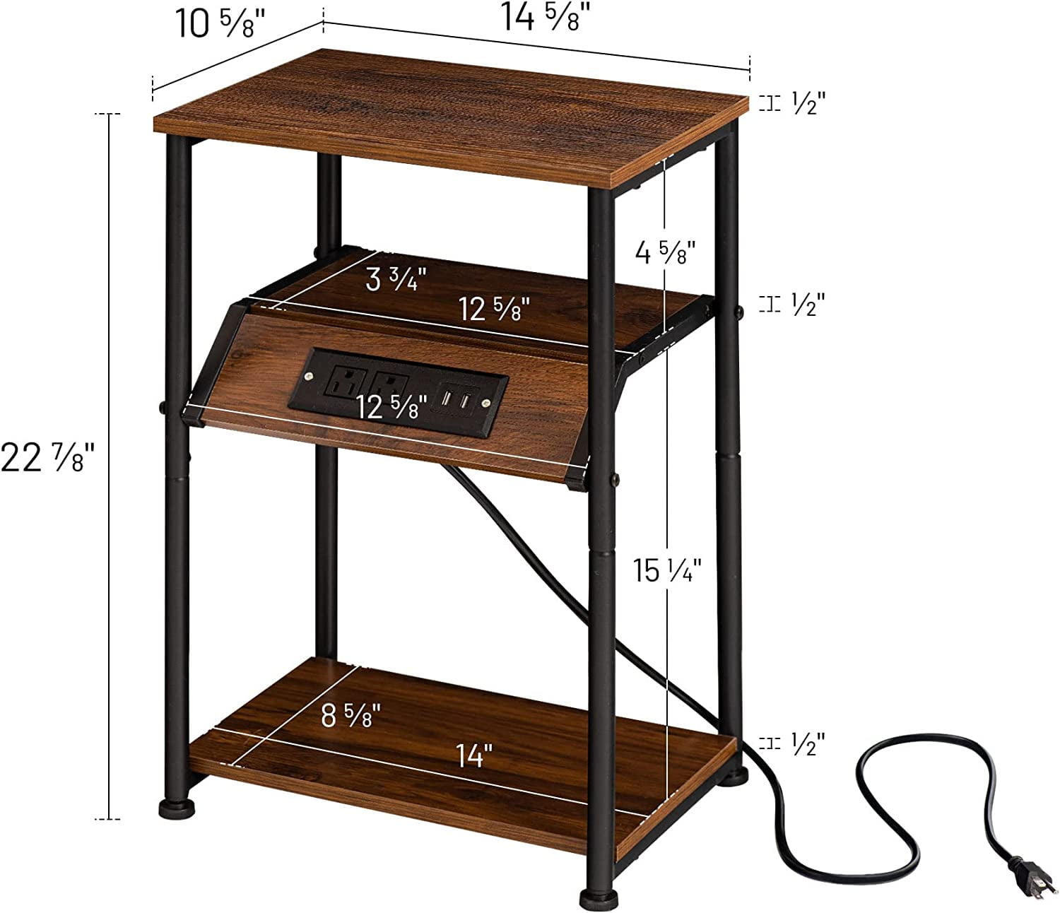 Labcosi Set of 2 Side Table with Charging Station, Bedside Nightstand ...