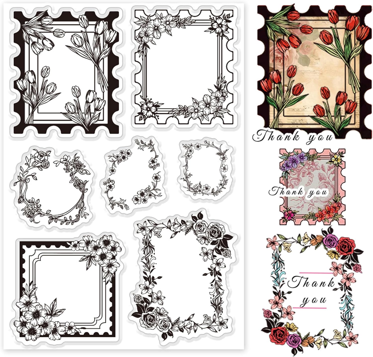 Label Frame Clear Rubber Stamp Clear Stamps Flower Frame Stamps Paper ...