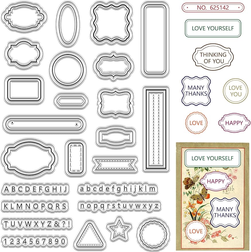 Label Frame Clear Rubber Stamp Star Vintage Transparent Silicone Seals ...