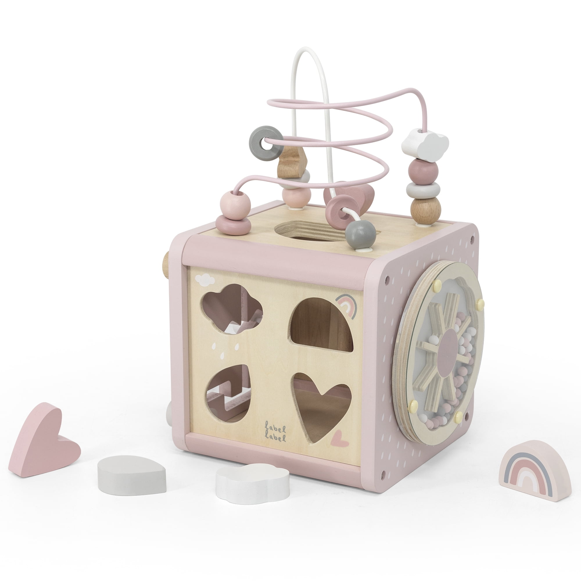 Label Label: 5-in-1 Activity Cube - Pink - Wooden Toy, Shape Sorter ...