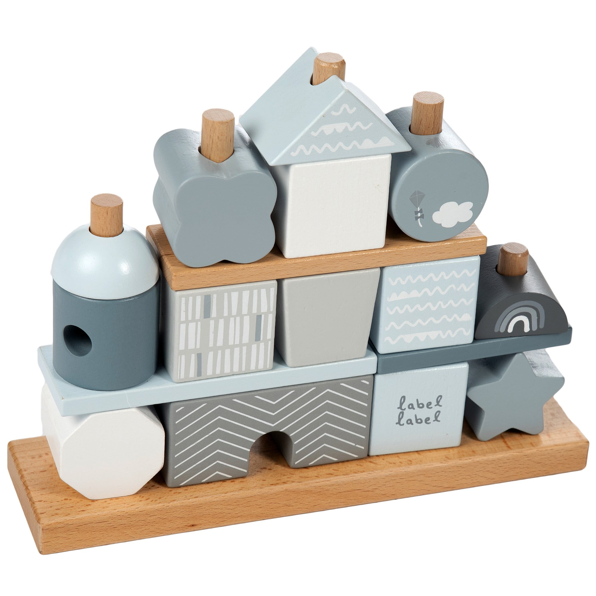 Label Label: Stacking Blocks House - Blue - Natural Wooden & Colored ...