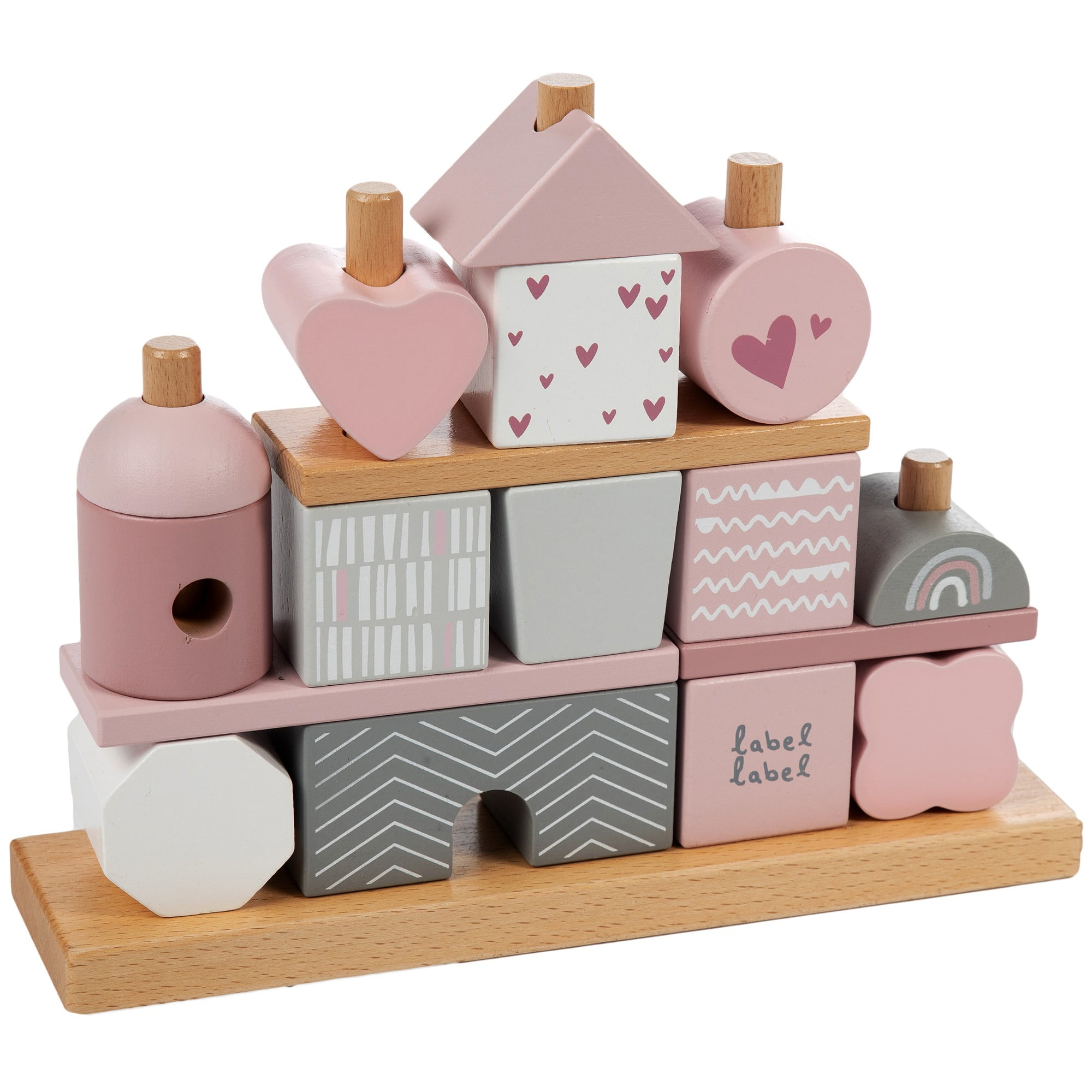 Label Label: Stacking Blocks House - Pink - Natural Wooden & Colored ...
