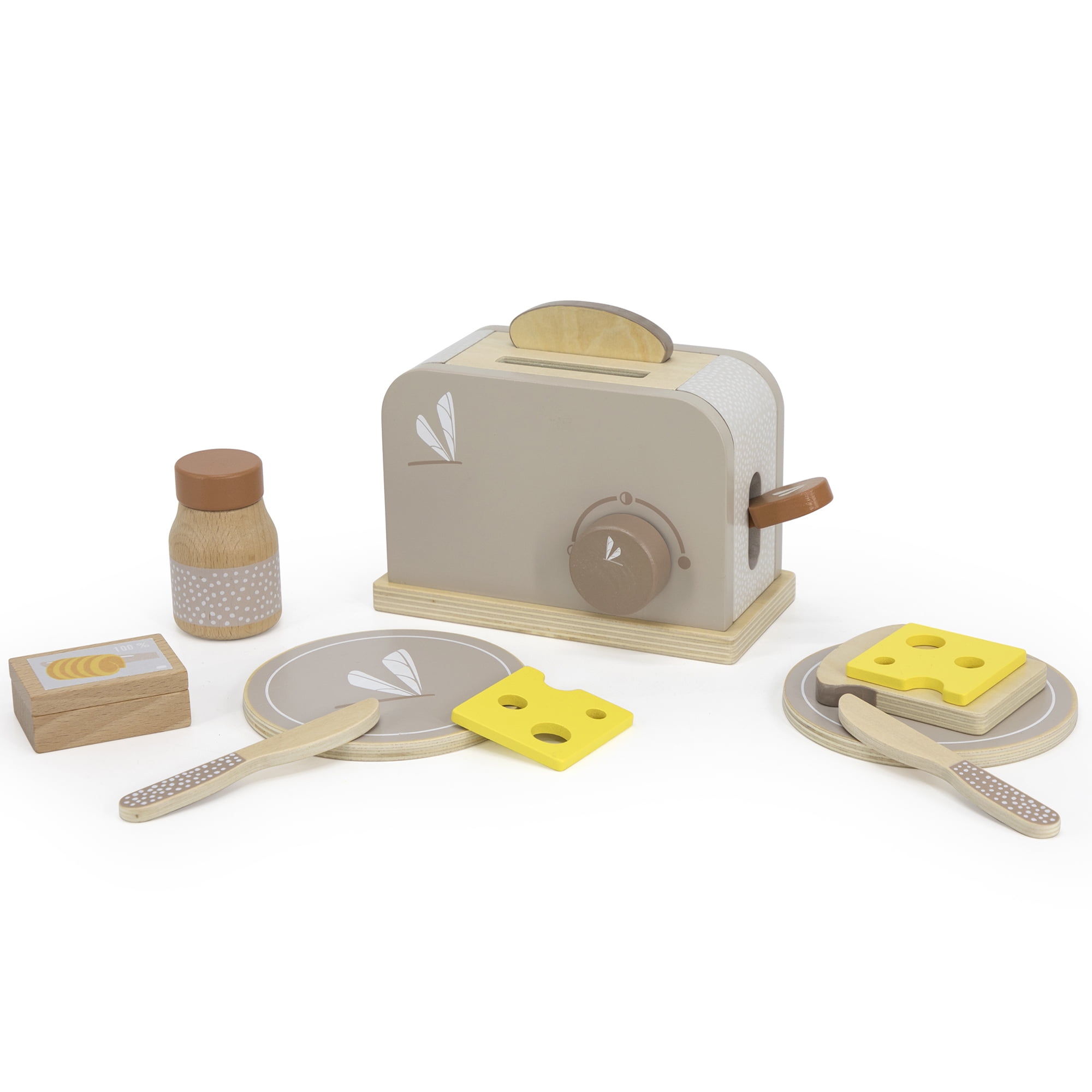 Label Label: Wooden Toaster Play Set - Tan - Kitchen Appliance Toy, 10 ...