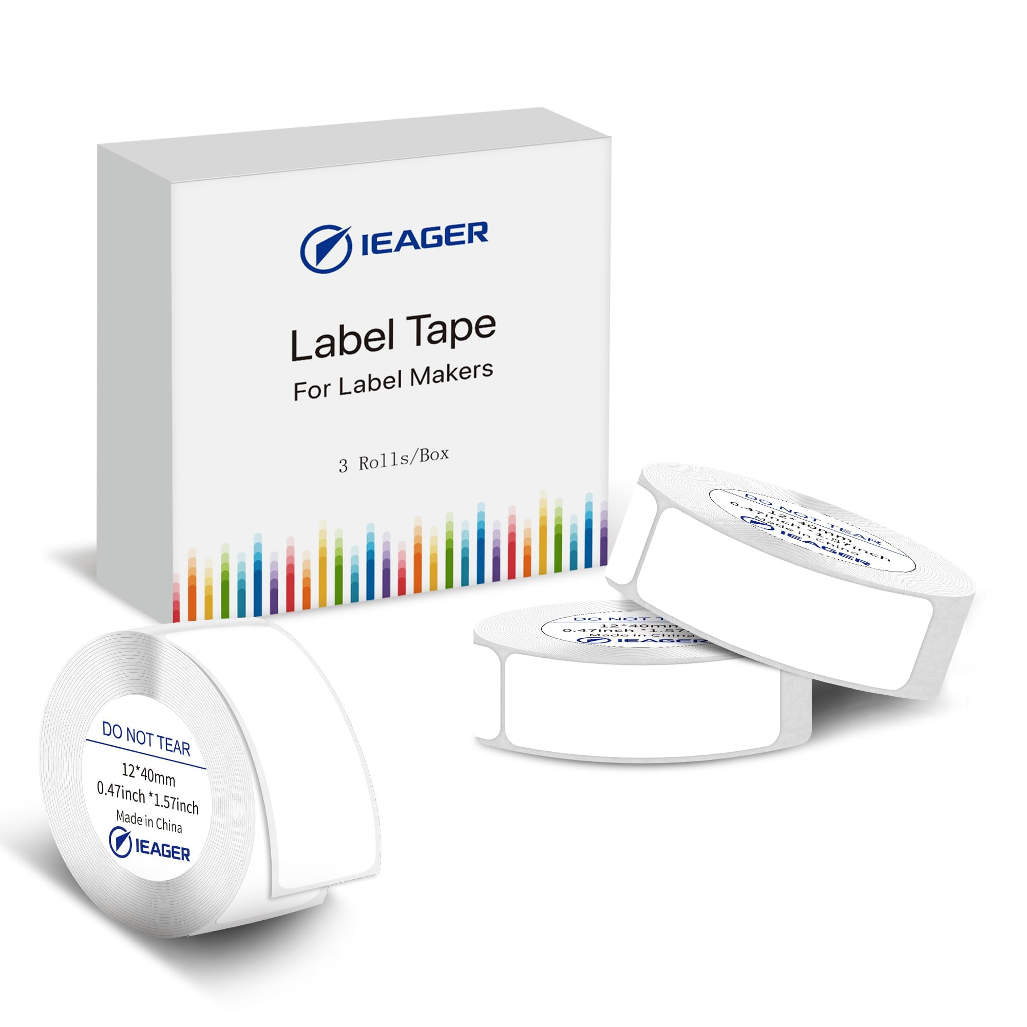 Label Maker Tape Rolls, 12mm x 40mm White Thermal Stickers, Set of 3 ...