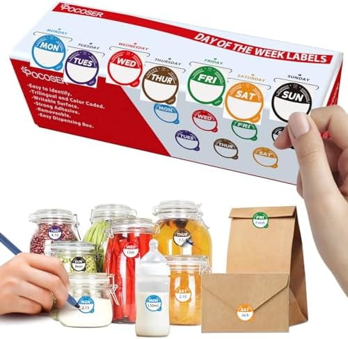 Label Stickers for Food Containers with Dispenser Box, Removable Day ...