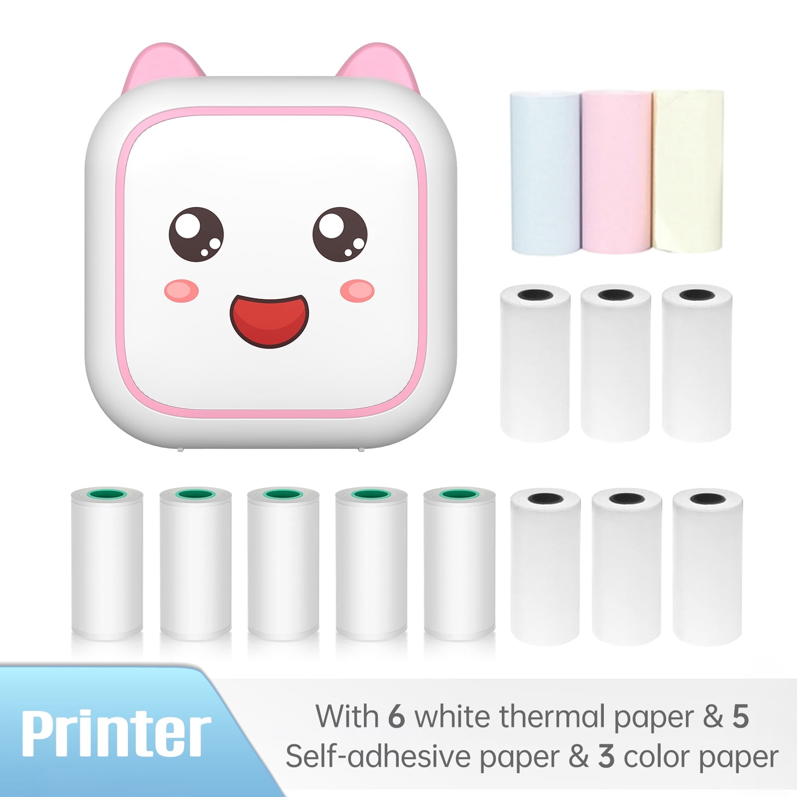 Label printer Paper Rolls Sticker Maker Inkless Support Thermal Printer ...