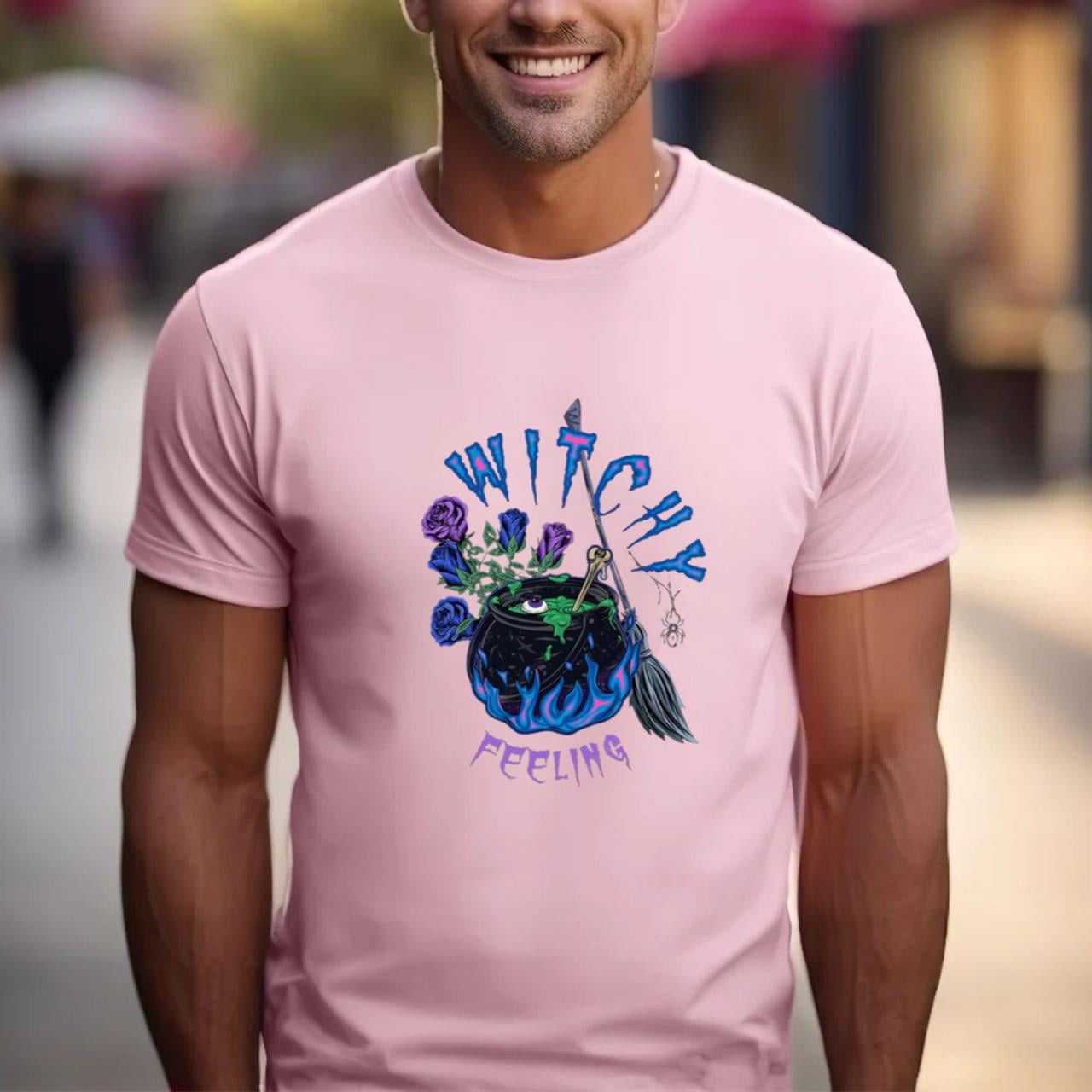 Label with witch cauldron with bubbling green liquid, magic blue fire ...