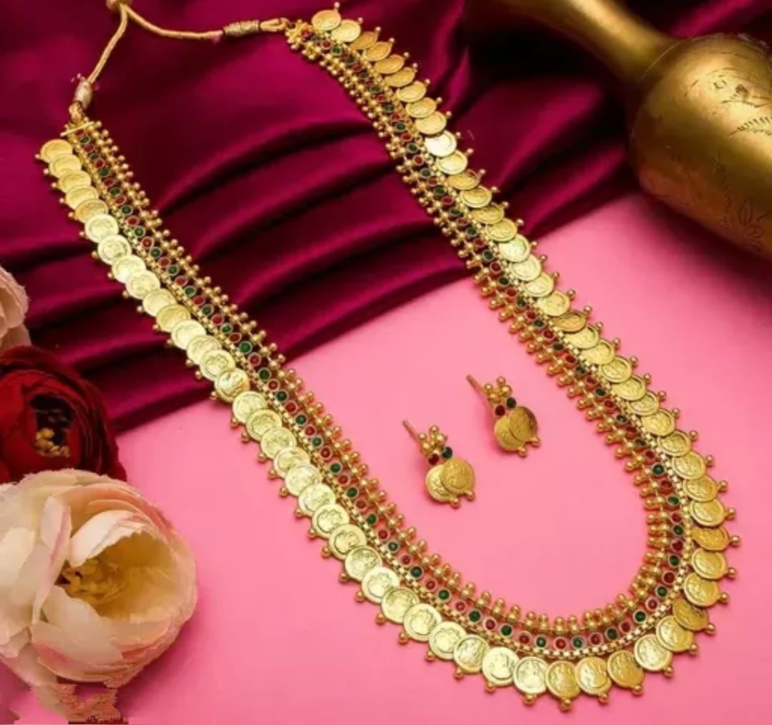 LabelByTanu Lord Maa Laxmi Printed Coin Gold Plated Choker Necklace Set ...