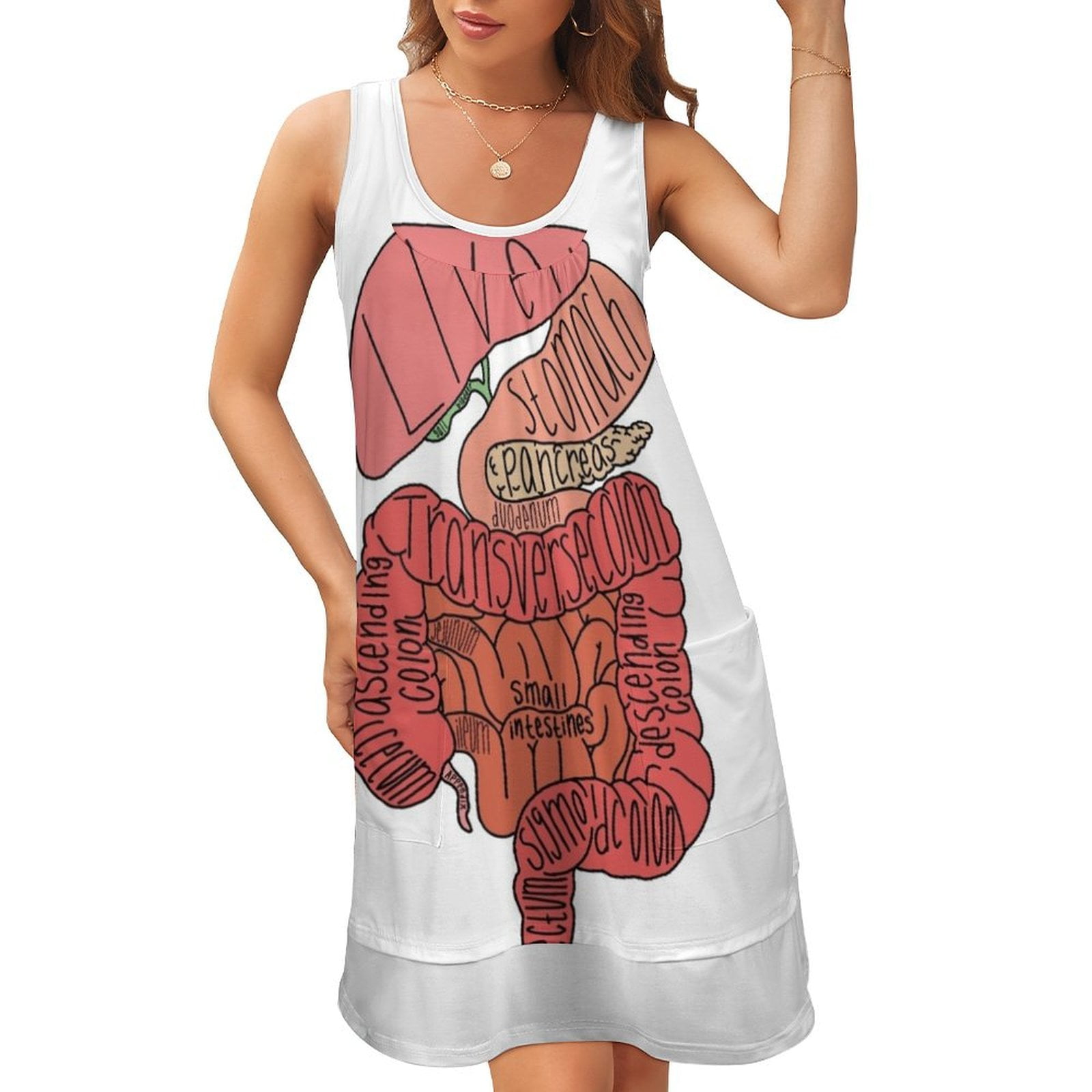 Labeled Intestine Anatomy Sleeveless U-Neck Fake Two Piece Dress ...