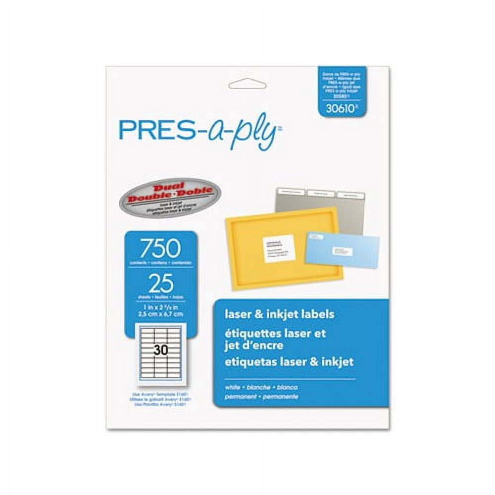 Labels Laser Printers Laser Printers, 1 x 2.63, White, 30/Sheet, 25 ...