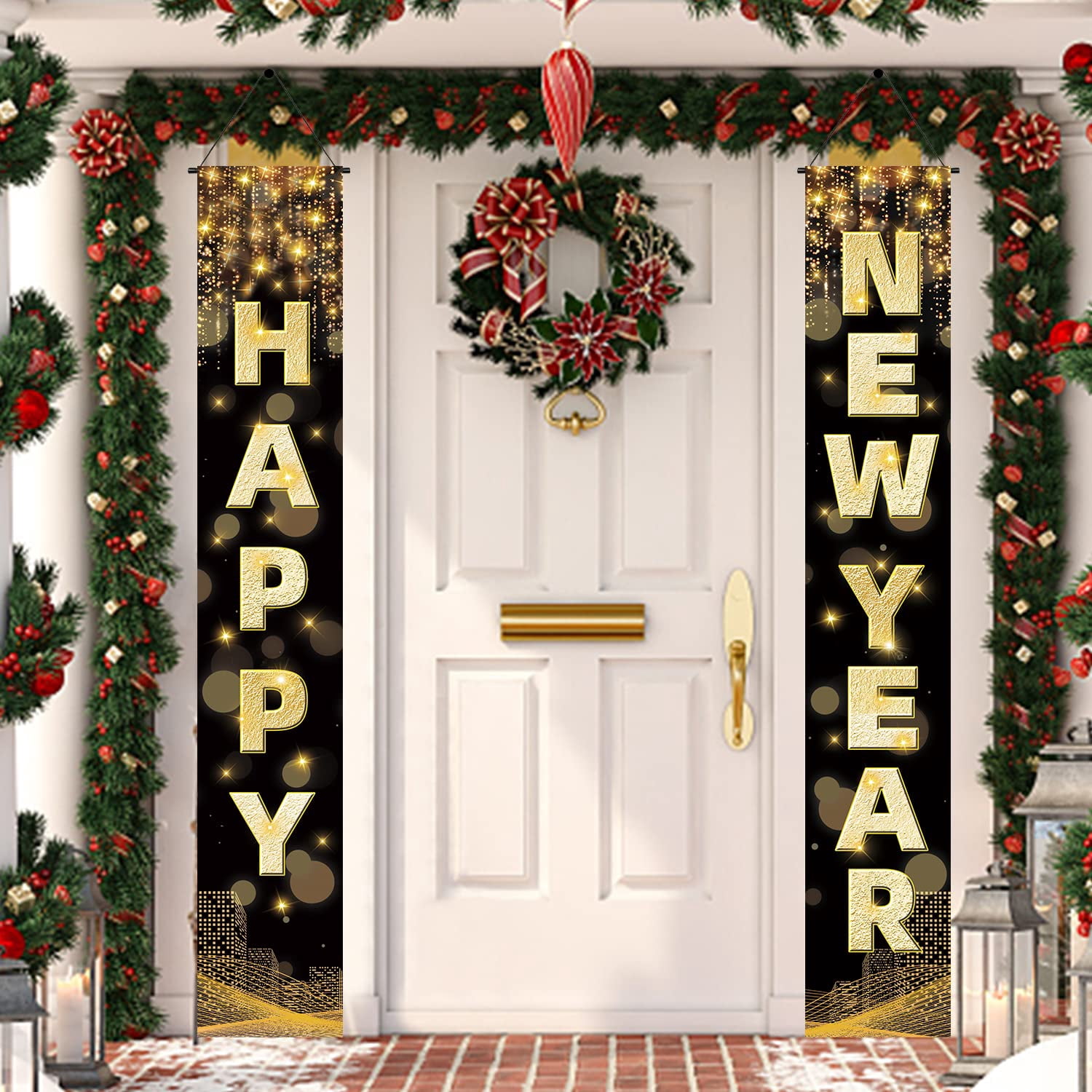 Labeol Happy New Year MMF7 Banner, 72 x 12 New Year Front Door Porch ...