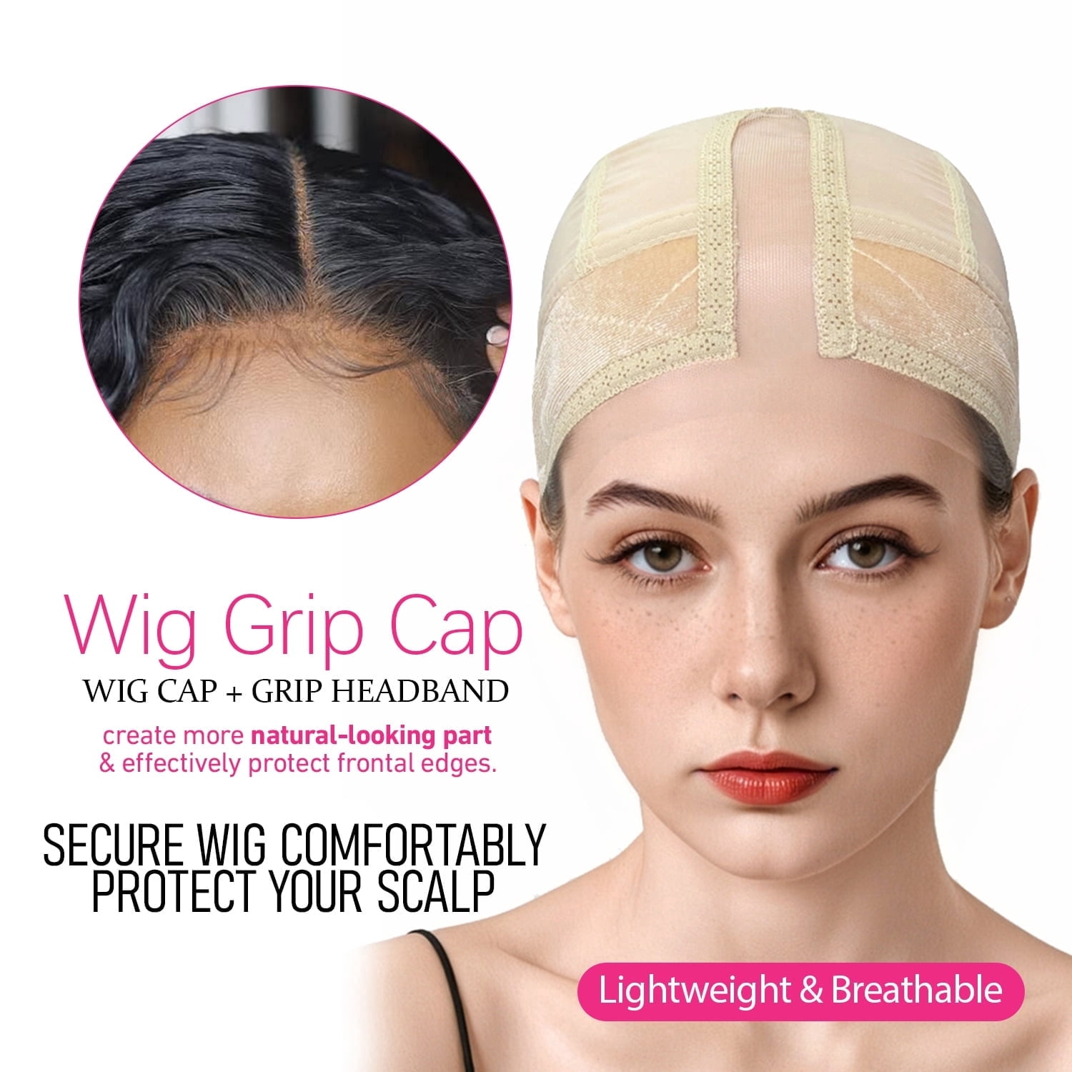 Labhairs Non Slip Adjustable Reusable Lace Wig Grip Cap, Beige, 1 Count ...